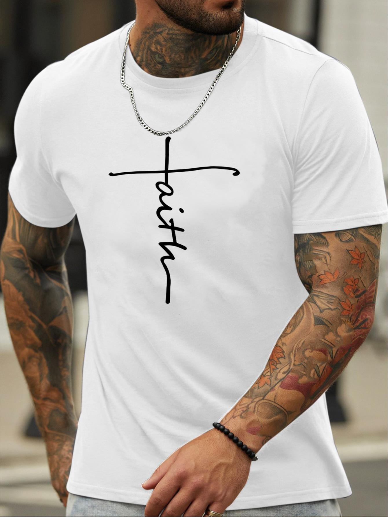 " Faith "Stylish Print Summer Spring Tee For Men, Casual Short Sleeve ...