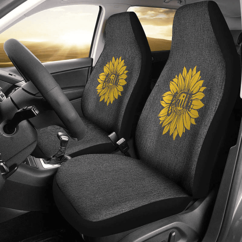 Faith Sunflower on Rustic Gray Faux Denim Background Car Seat Covers ...