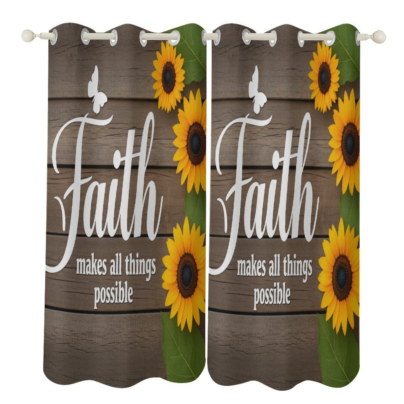 Faith Sunflowers Motivation-2 Blackout Curtain 3d Printed Window ...