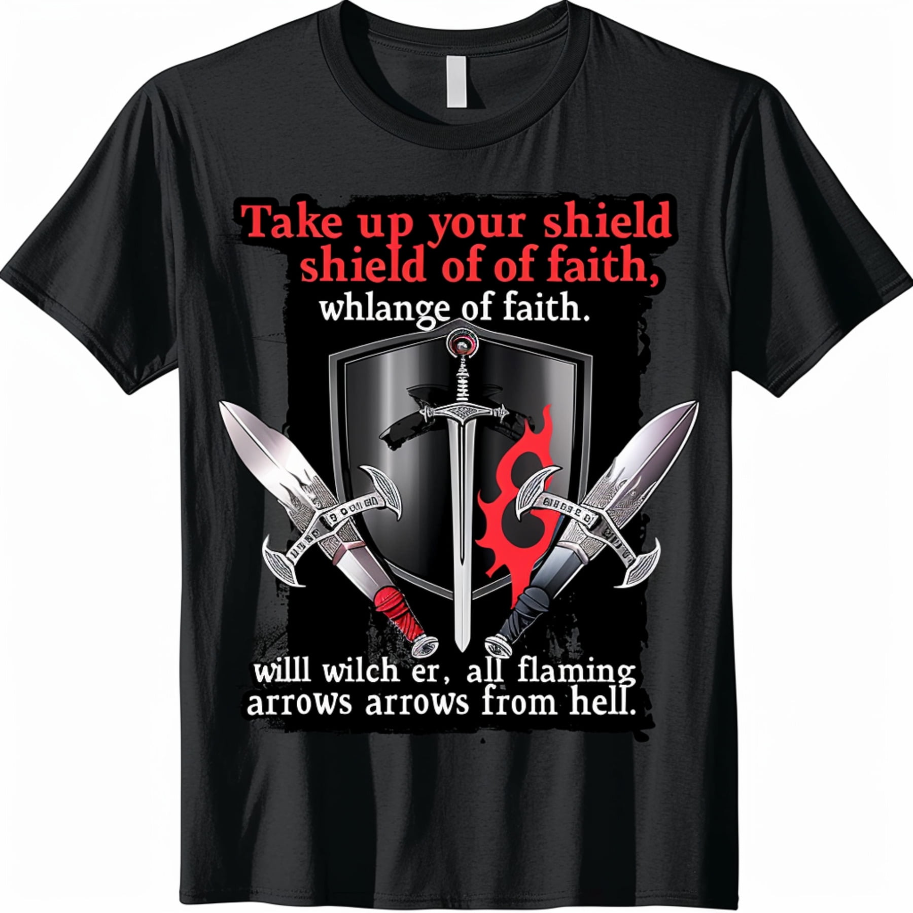 Faith & Sword Crossed T Shirt Biblical Quote Design Fight Against ...