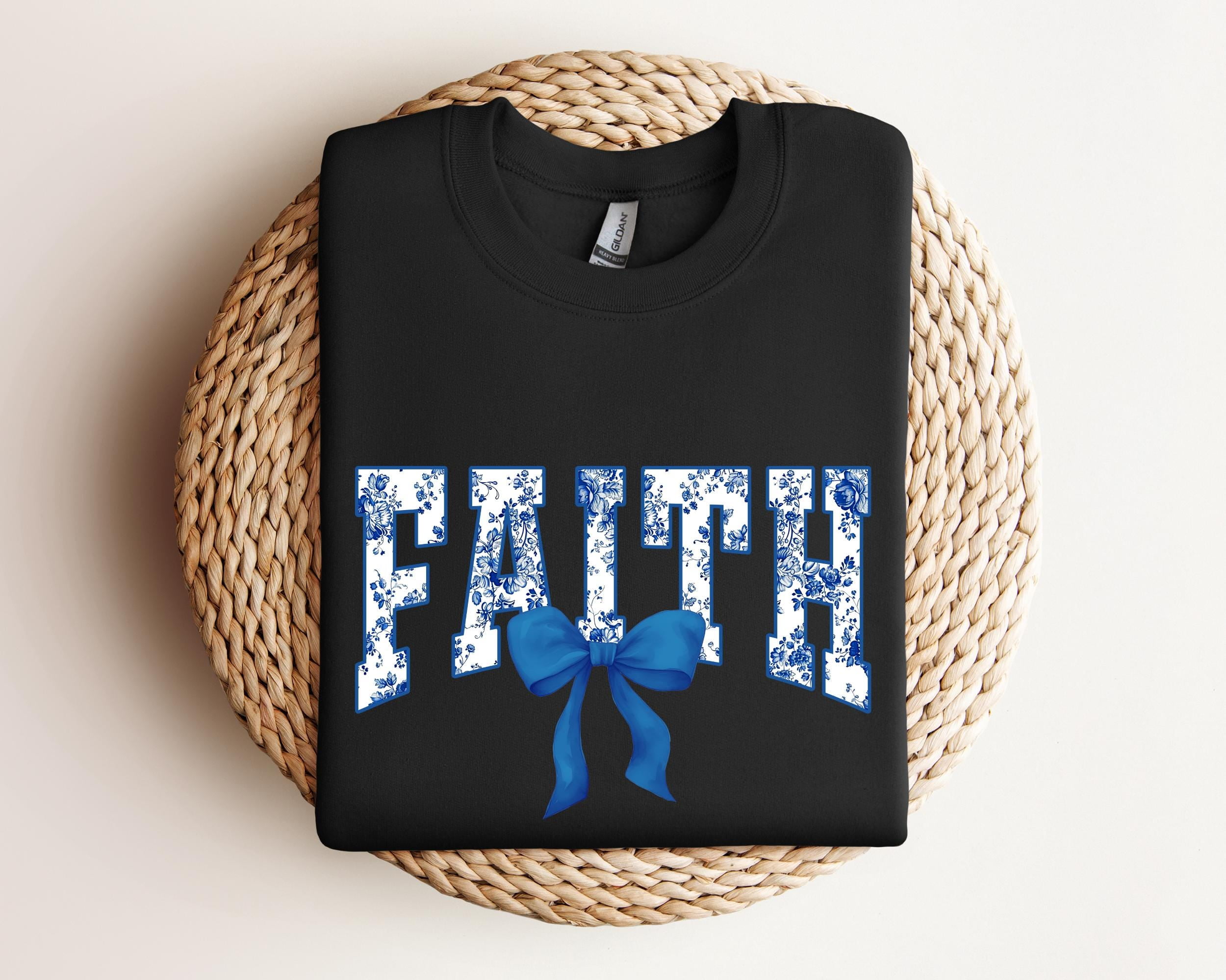 Faith Toile Bow Sweatshirt, Coquette Christian Hoodie, Jesus Lover ...