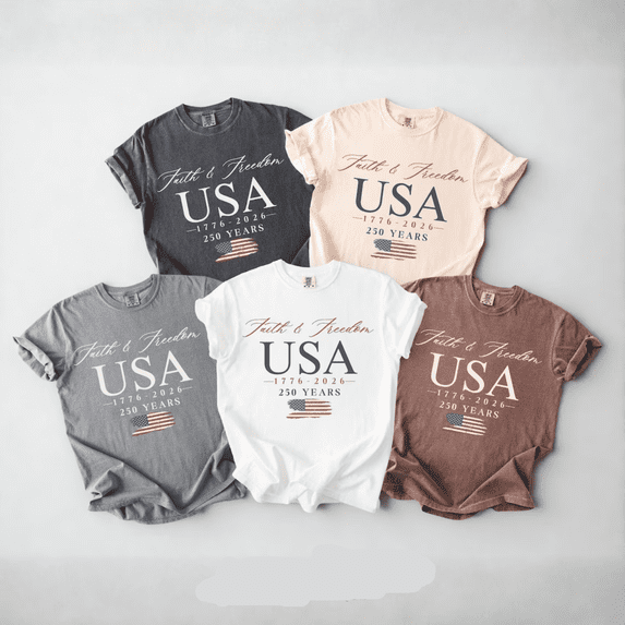 Faith and Freedom 250 Years Family Matching T-Shirt, Vintage Patriotic ...