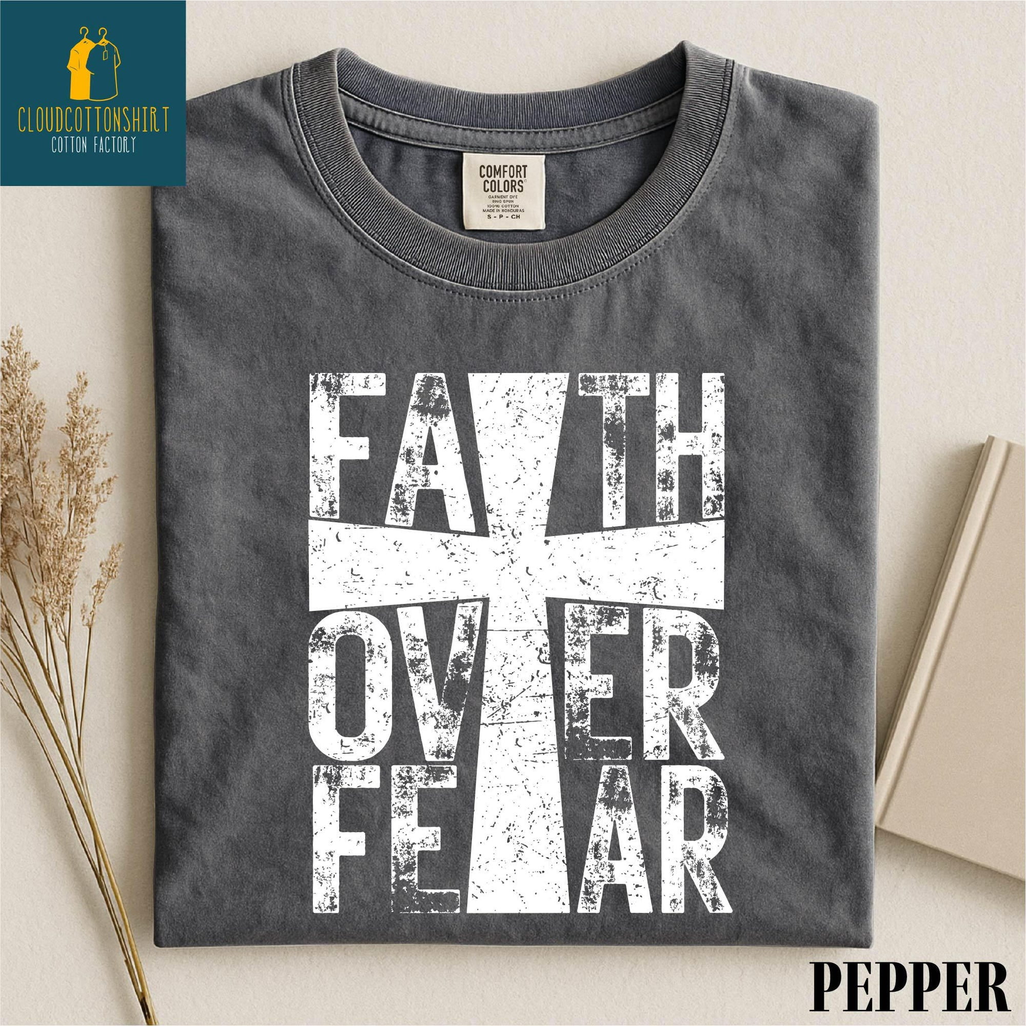 Faith over Fear Shirt Religious Gift Inspirational Quotes TShirt ...