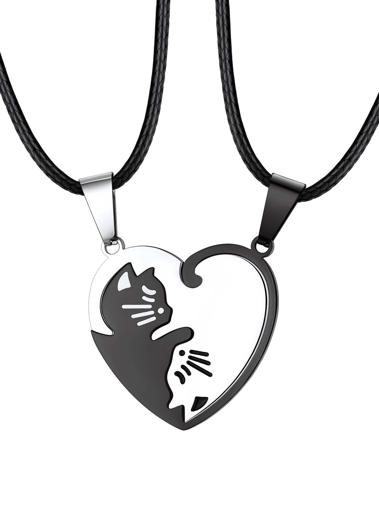 FaithHeart 2pcs Cat Matching Puzzle Necklaces for Women Men Couples Bff ...