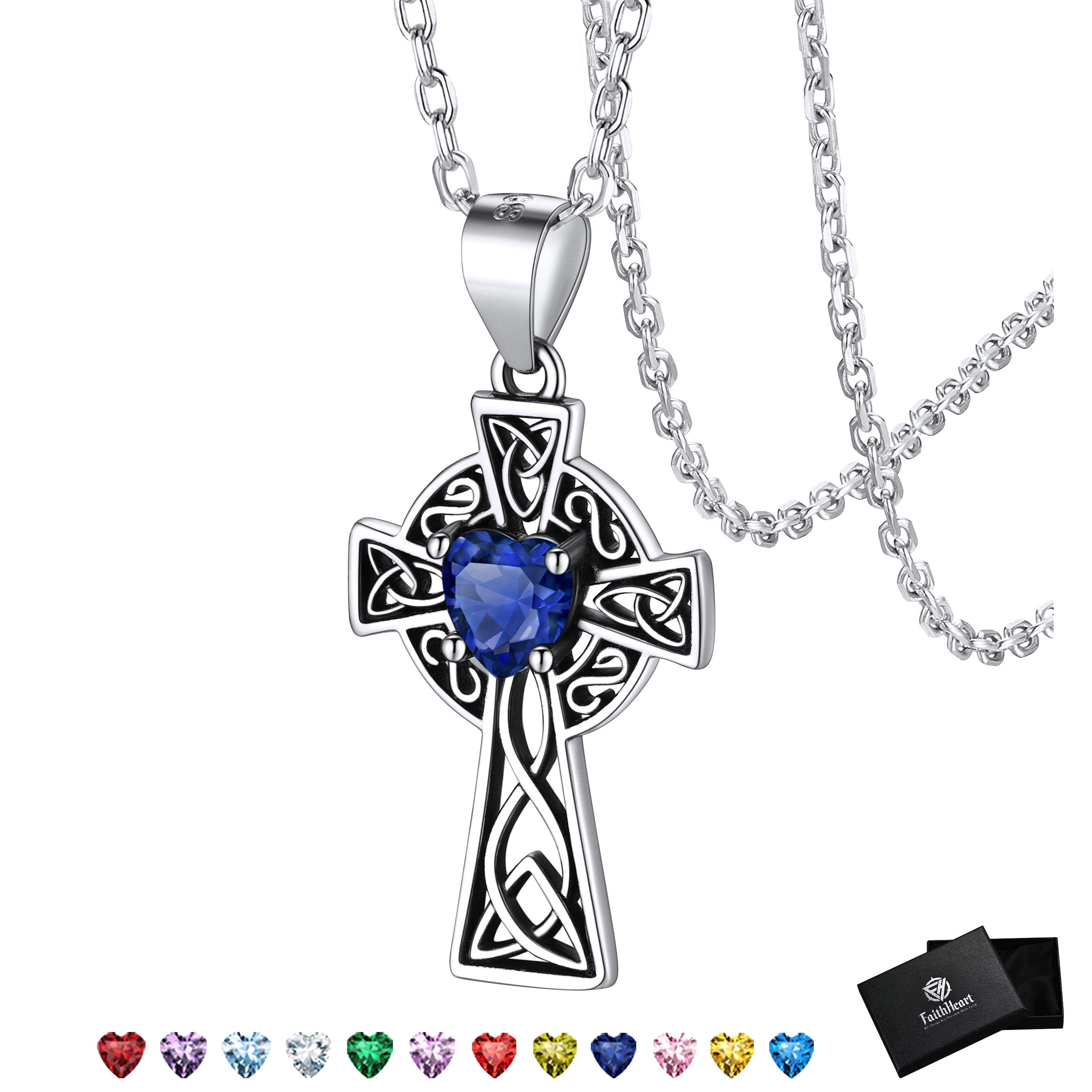 FaithHeart 925 Sterling Silver Irish Celtic Cross Necklace for Women ...
