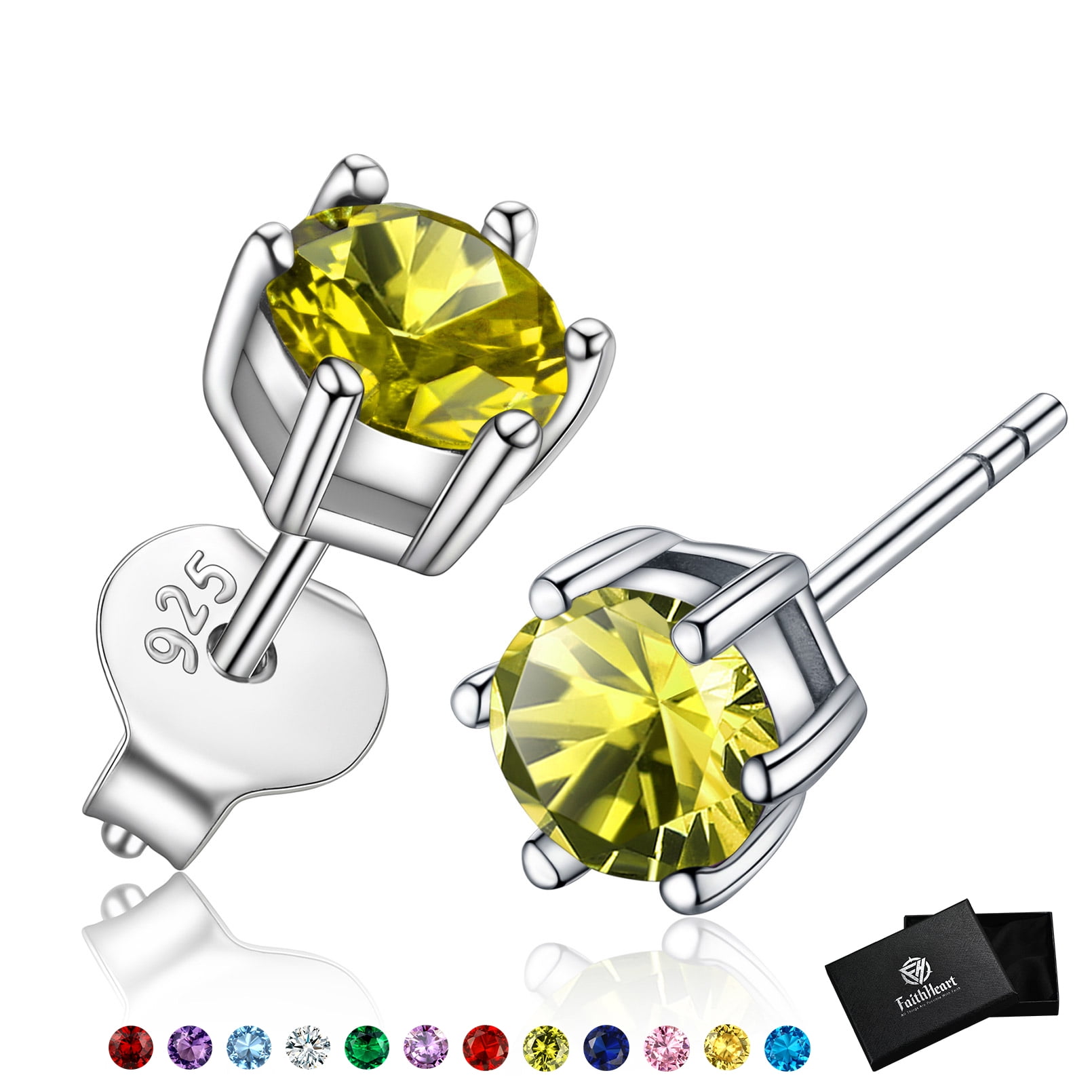FaithHeart 925 Sterling Silver Round Stud Earrings for Women August ...