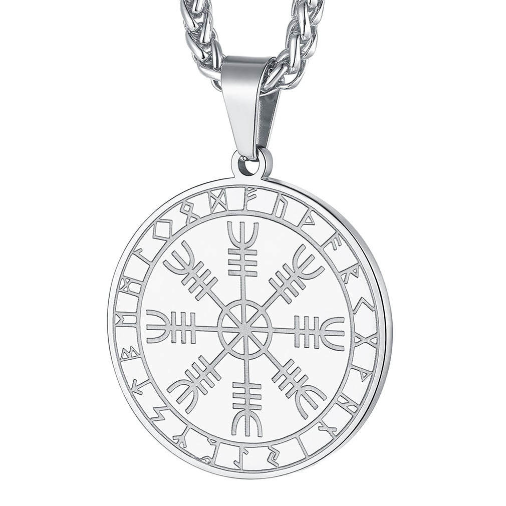 FaithHeart Aegishjalmur Pendant Necklace for Men Stainless Steel Helm ...