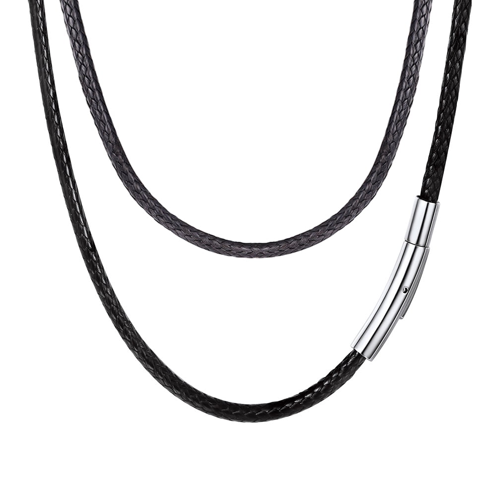 FaithHeart Braided Leather Cord Necklace for Men 3MM Black Woven Wax ...