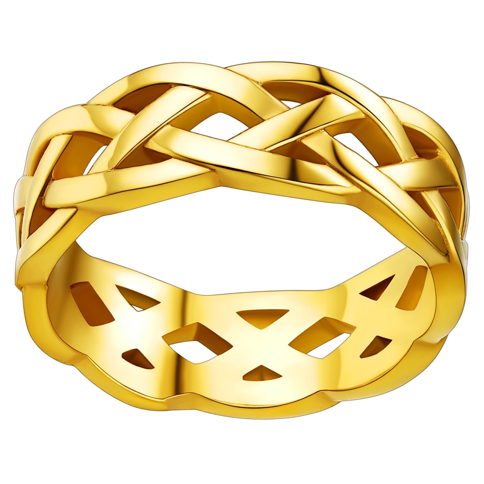 FaithHeart Celtic Knot Band Rings for Men Gold Plated Stainless Steel ...