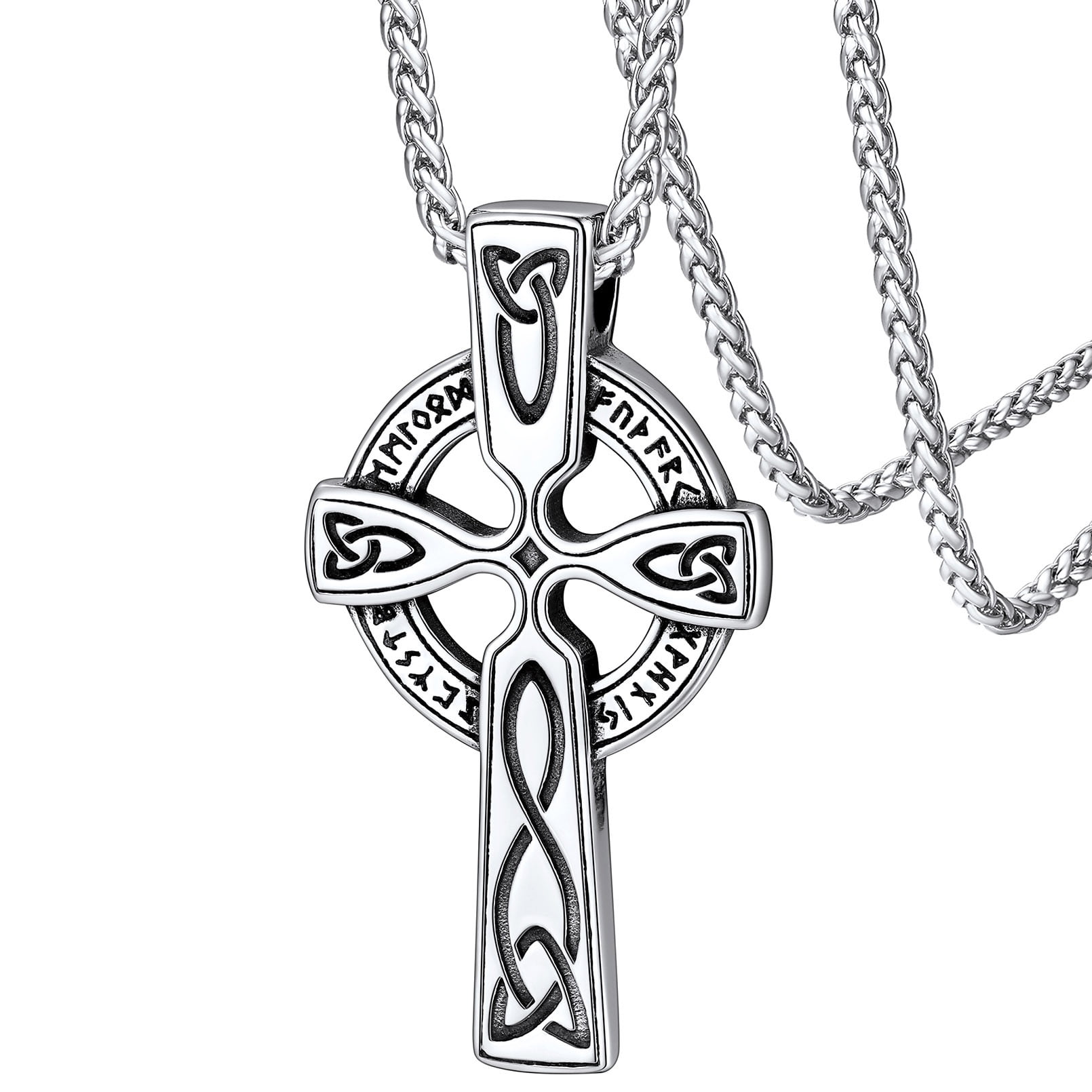 FaithHeart Celtic Knot Cross Rune Necklace for Men Stainless Steel ...