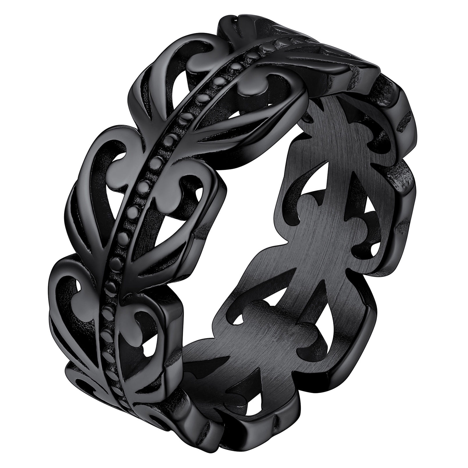 FaithHeart Celtic Vine Band Rings for Men Black Stainless Steel Viking ...