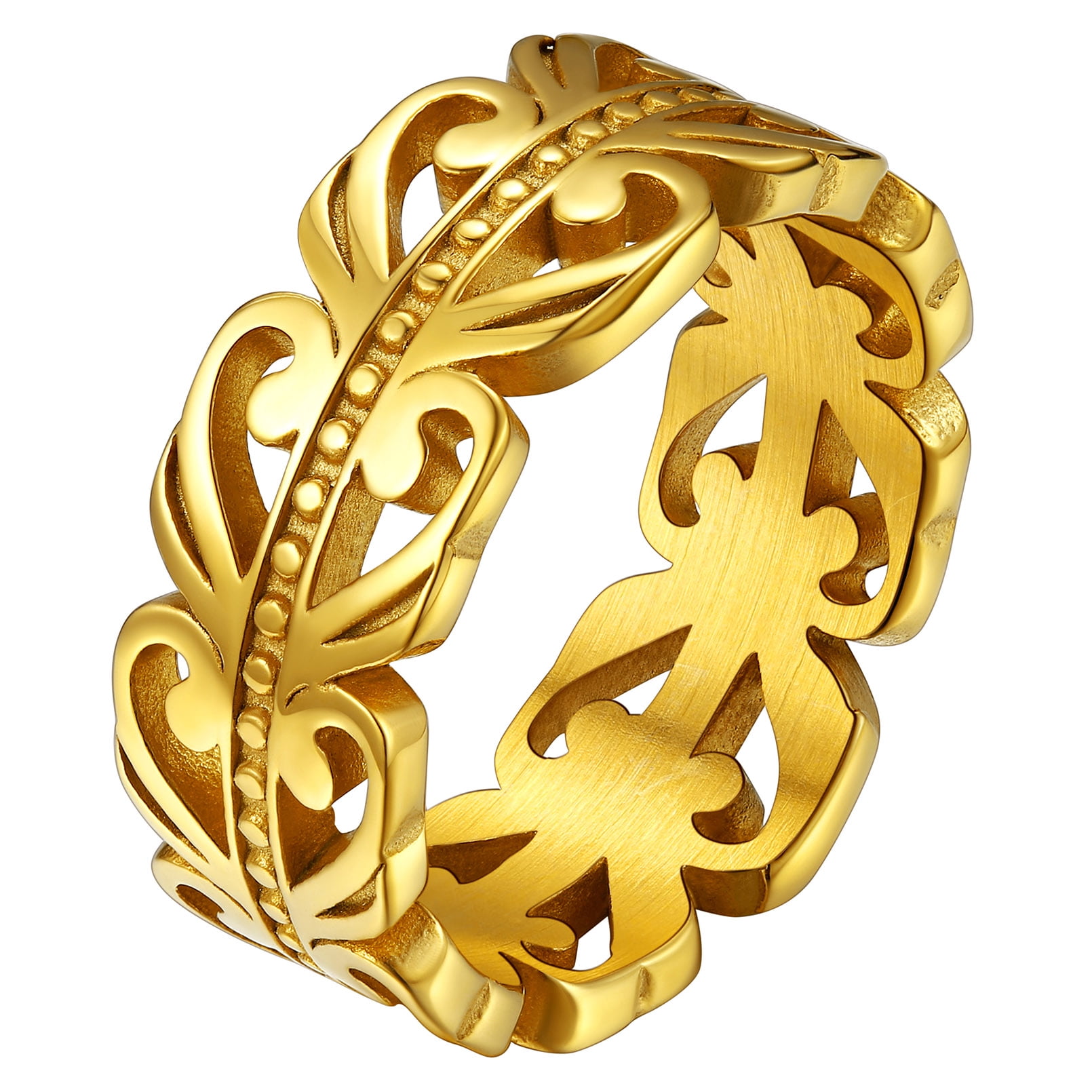 FaithHeart Celtic Vine Band Rings for Men Gold Plated Stainless Steel ...
