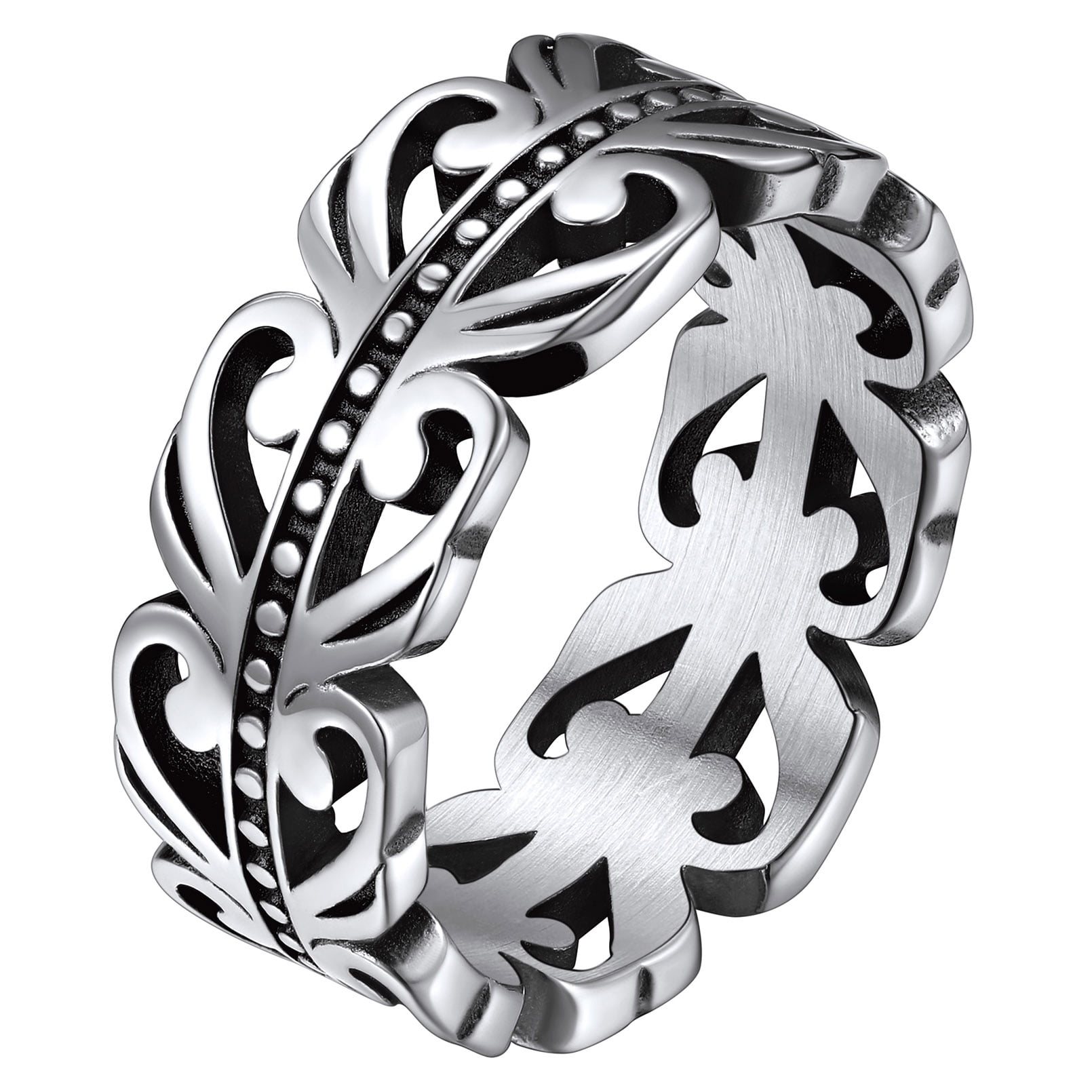 FaithHeart Celtic Vine Band Rings for Men Silver Stainless Steel Viking ...