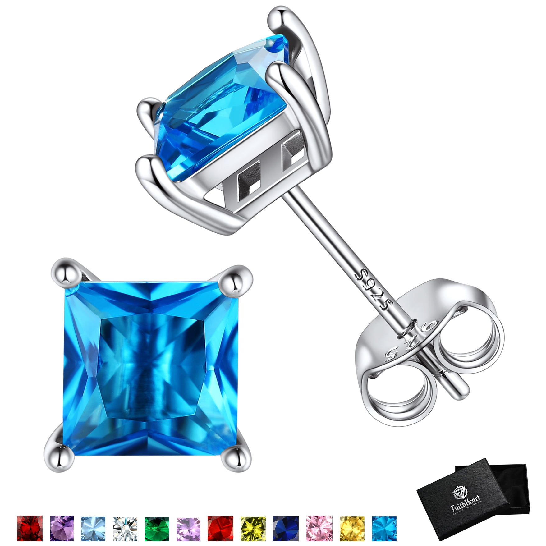 FaithHeart December Birthstone Stud Earrings for Women 925 Sterling ...