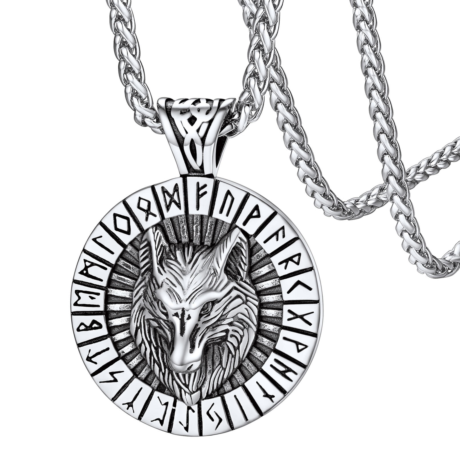 FaithHeart Fenrir Wolf Necklace for Men, Norse Viking Rune Pendant ...