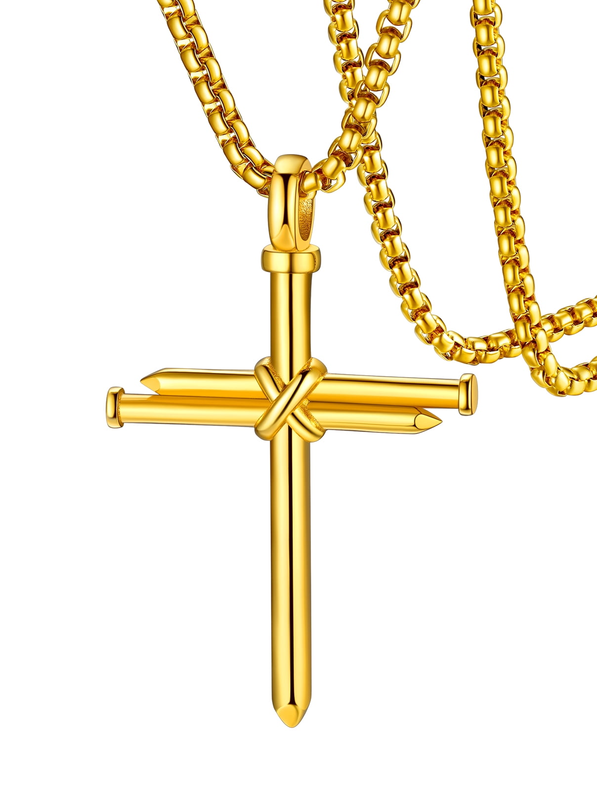 FaithHeart Nail Cross Necklace for Men Women Gold Plated Stainless ...