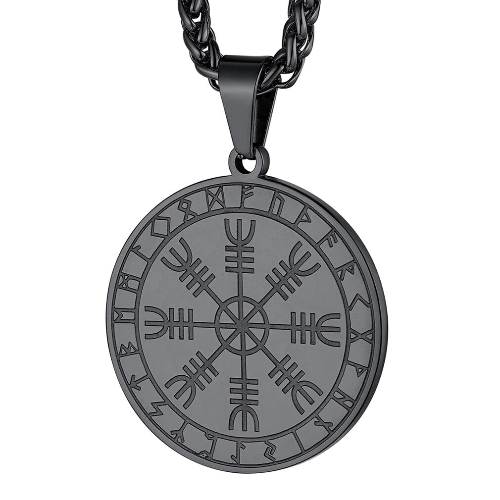 FaithHeart Aegishjalmur Pendant Necklace for Men Black Stainless Steel ...
