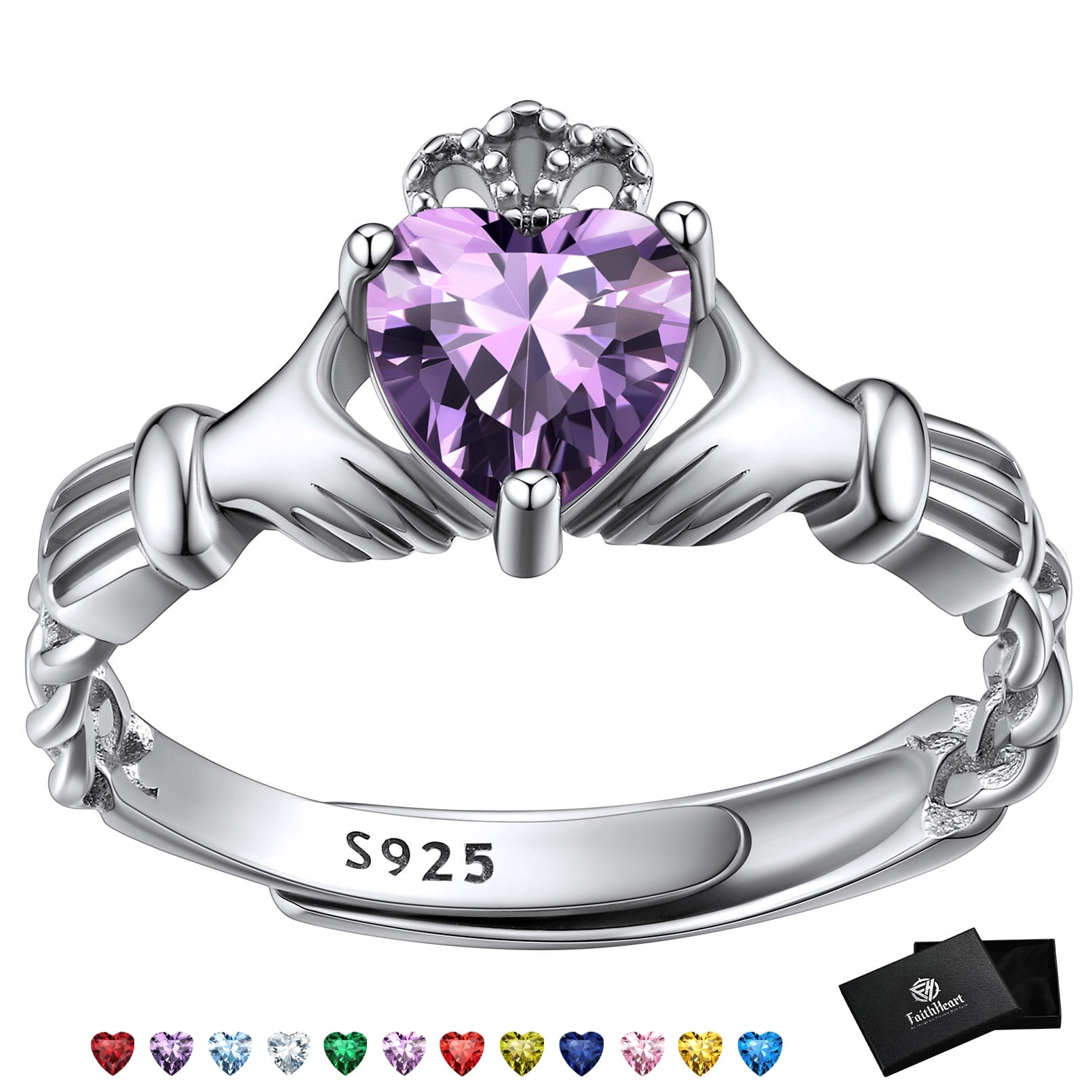 FaithHeart Irish Claddagh Heart Promise Ring for Women 925 Sterling ...