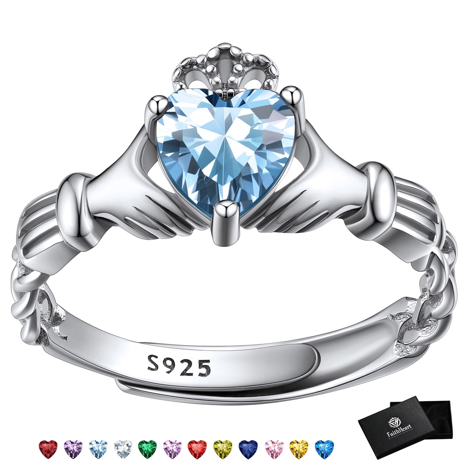 FaithHeart Irish Claddagh Heart Promise Ring for Women 925 Sterling ...