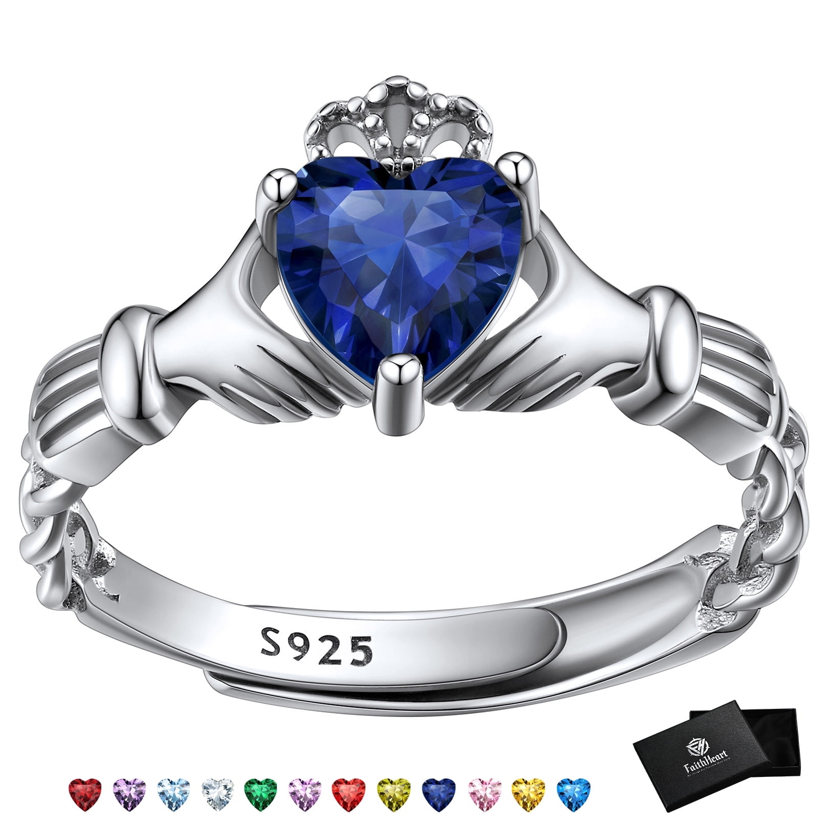 FaithHeart Irish Claddagh Heart Promise Ring for Women 925 Sterling ...