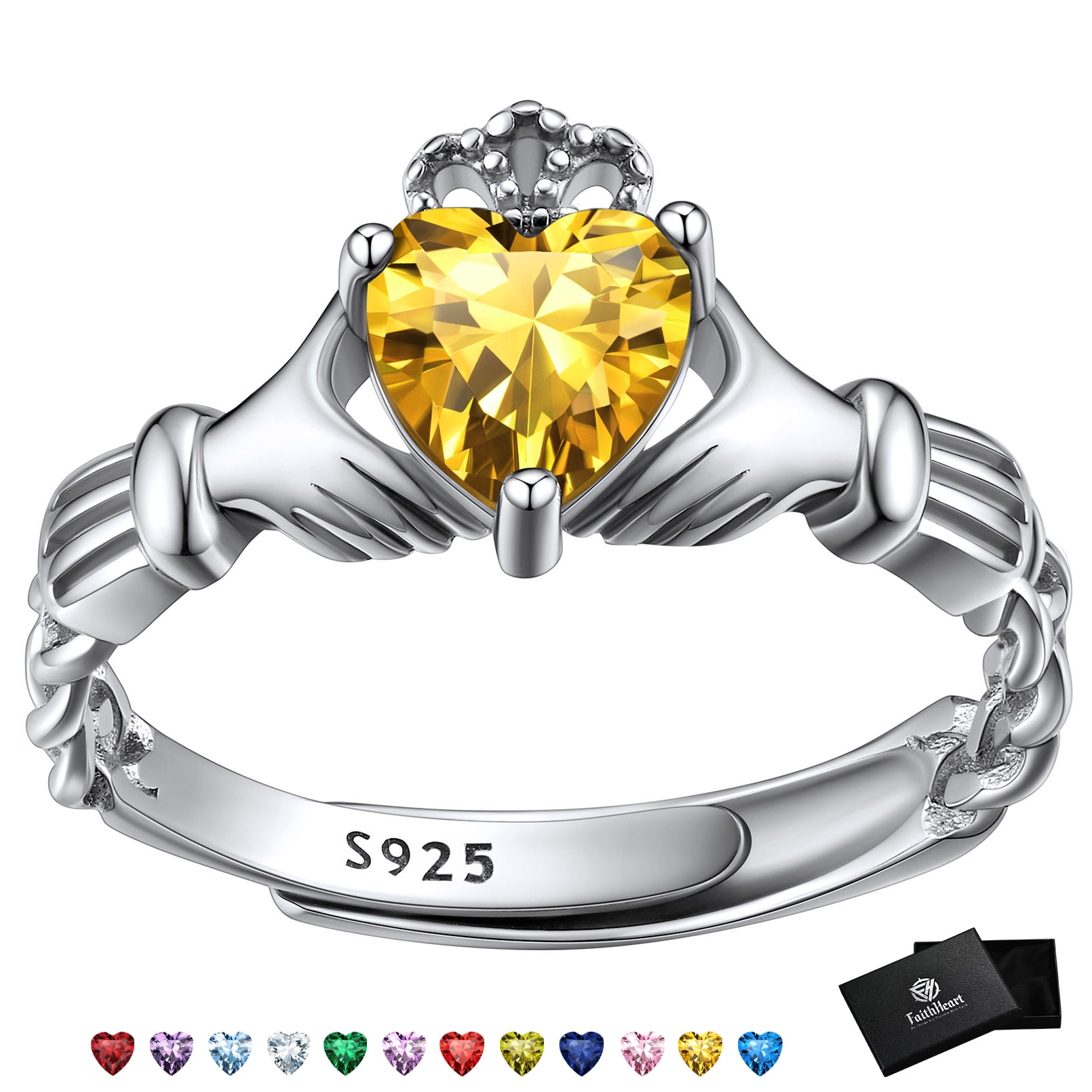 FaithHeart Irish Claddagh Heart Promise Ring for Women 925 Sterling ...
