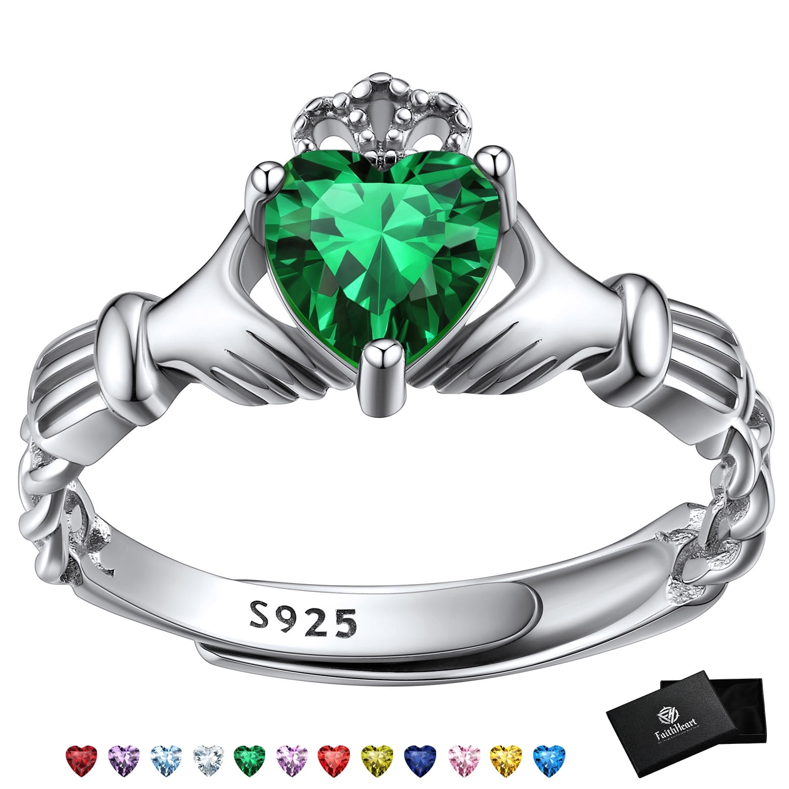 FaithHeart Irish Claddagh Heart Promise Ring for Women 925 Sterling ...
