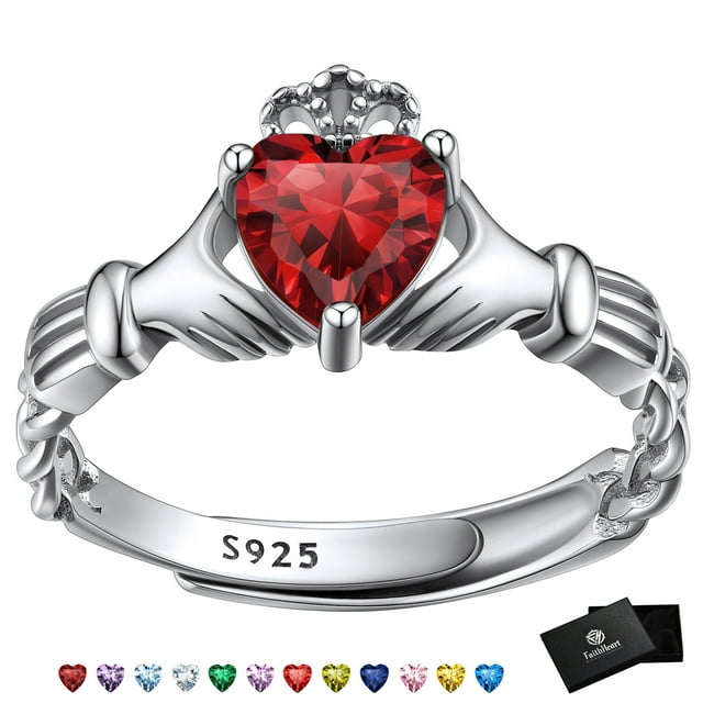FaithHeart Irish Claddagh Heart Promise Ring for Women 925 Sterling ...
