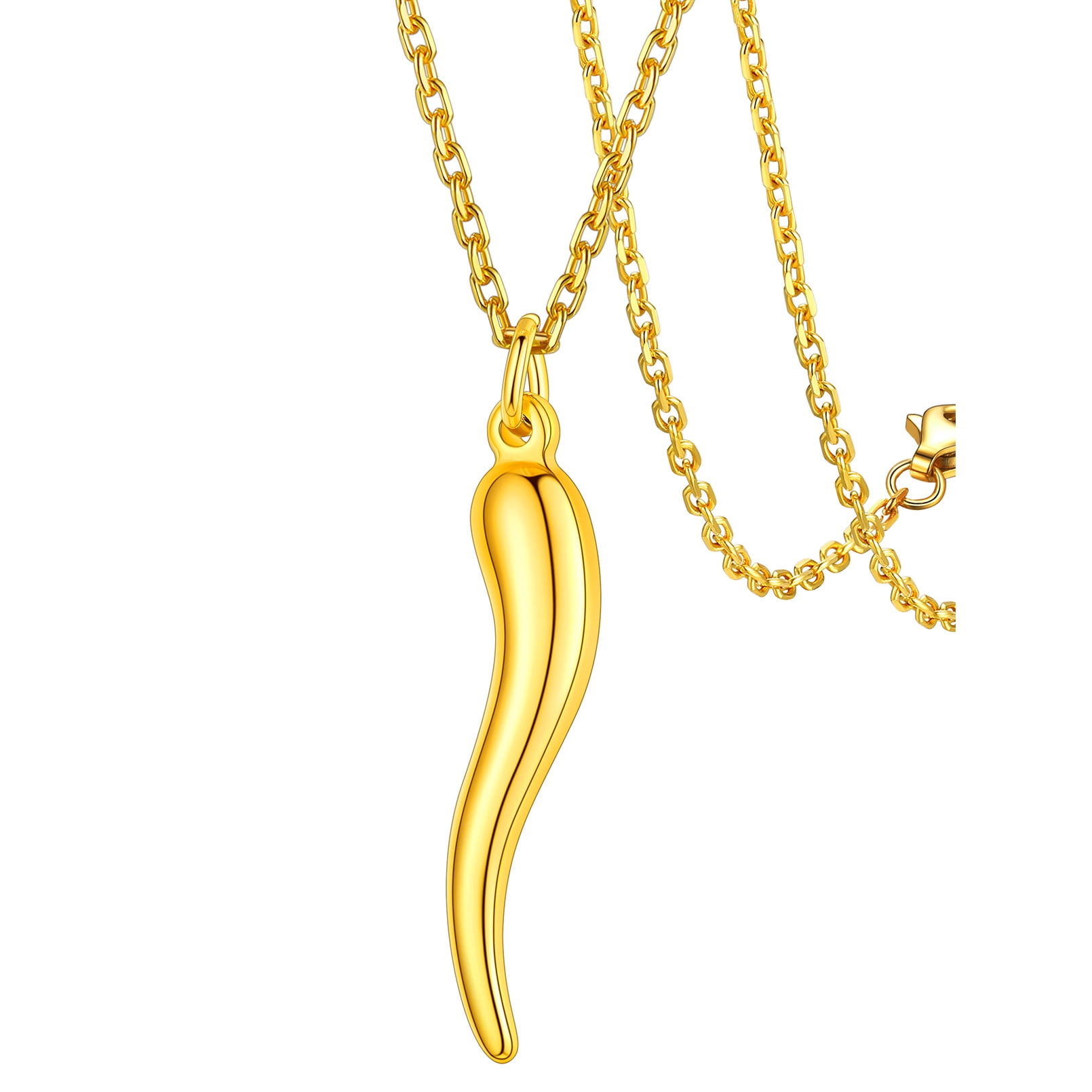 FaithHeart Italian Horn Pepper Pendant Necklace for Women Men Stainless ...