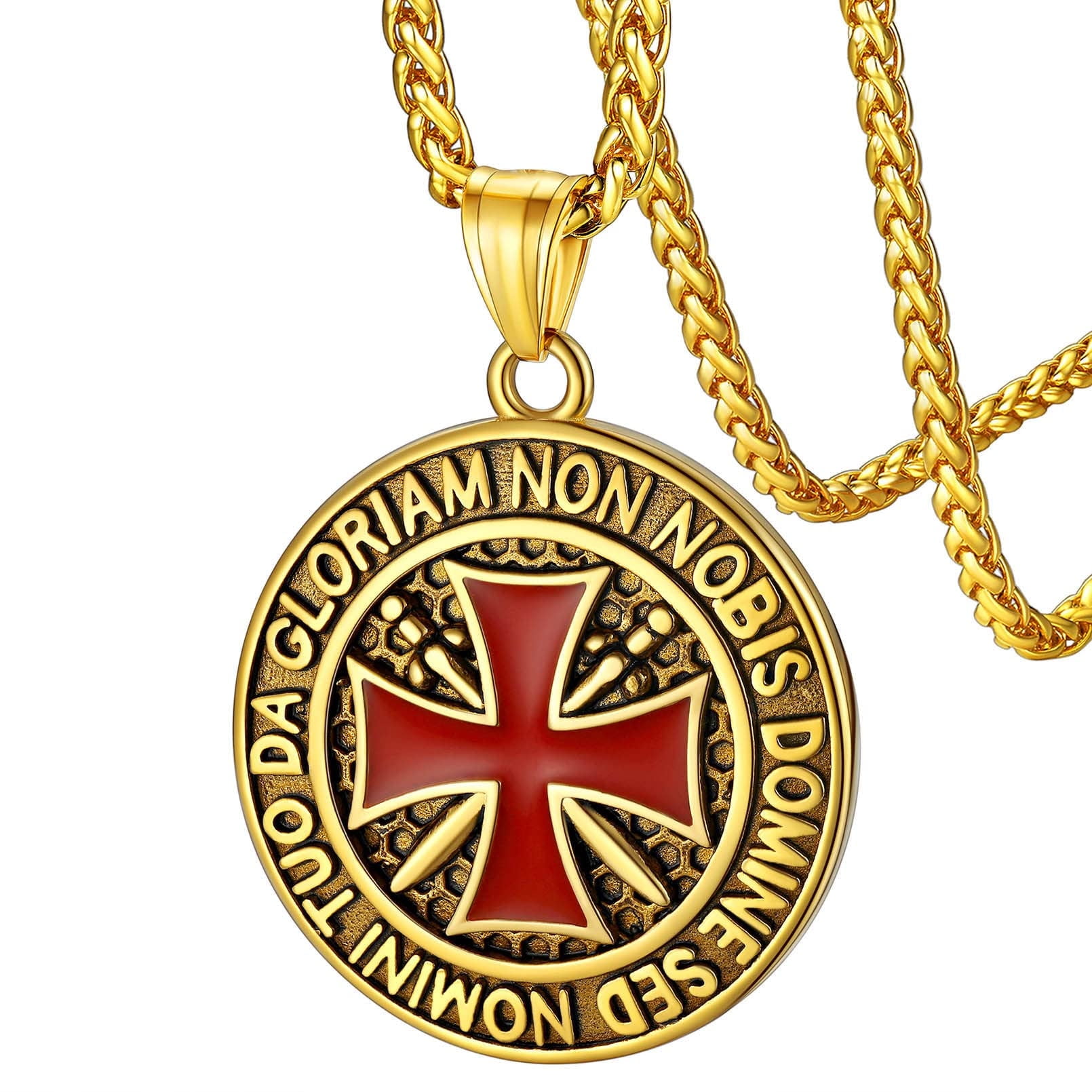 FaithHeart Knights Templar Seal Necklace for Men Gold Plated Stainless ...