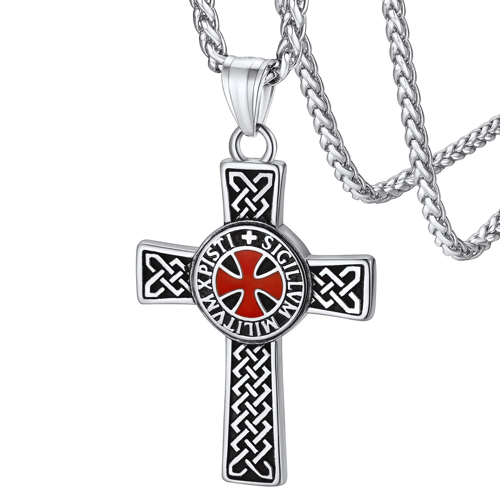 FaithHeart Knights Templar Seal Necklace for Men Stainless Steel Retro ...
