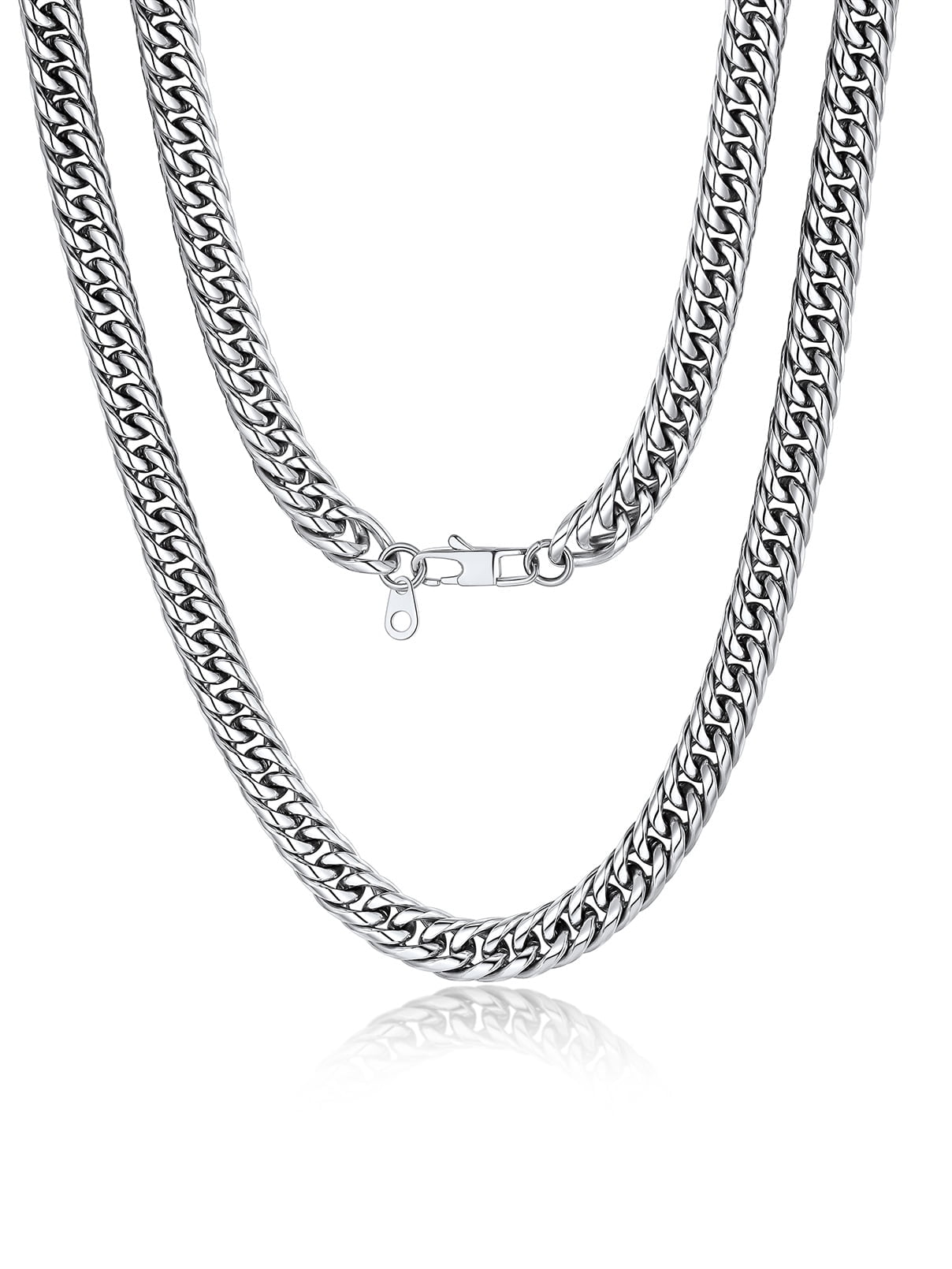 FaithHeart Miami Cuban Link Chain Necklace for Men Silver Stainless ...