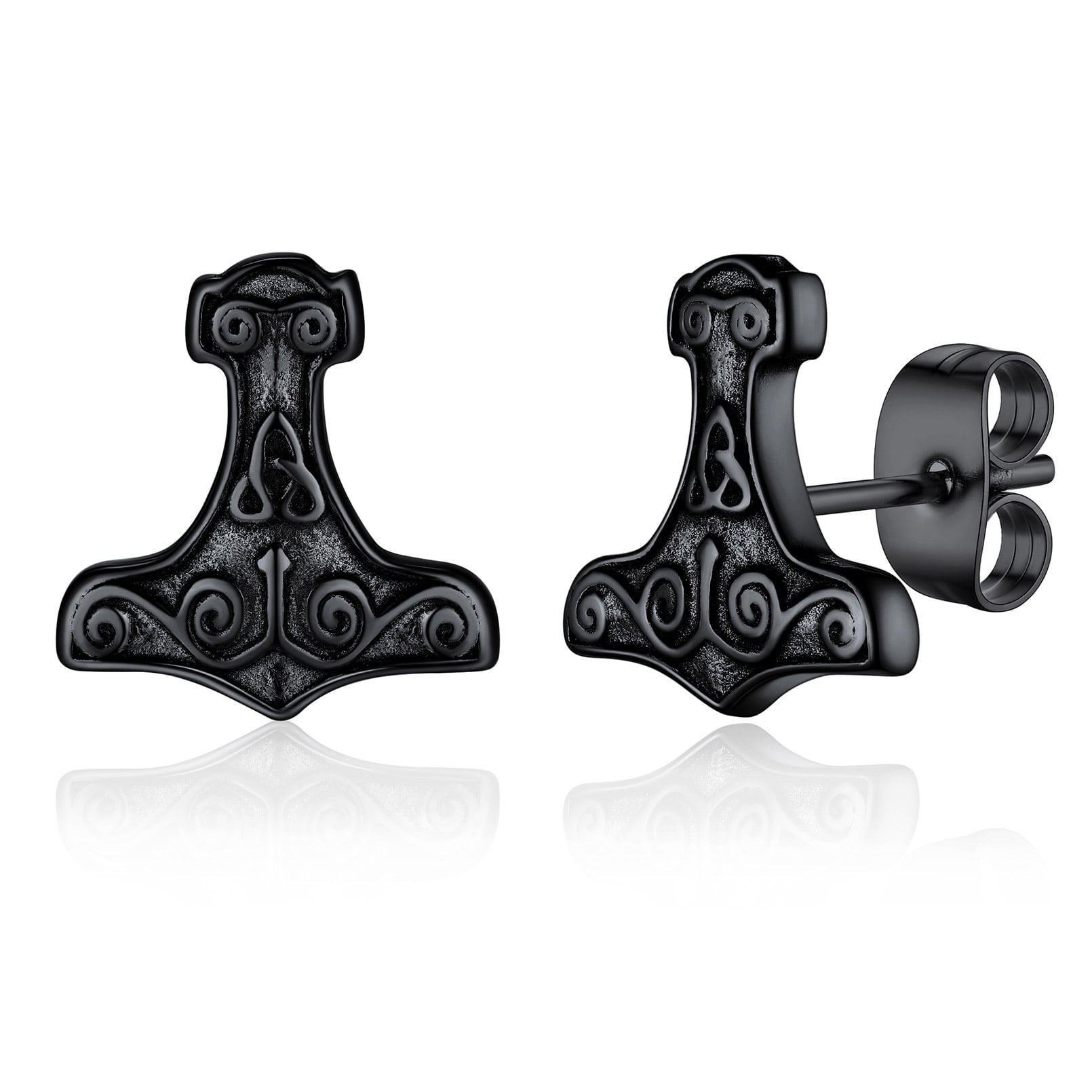 FaithHeart Mjolnir Thor's Hammer Stud Earrings for Men Women Punk Black ...