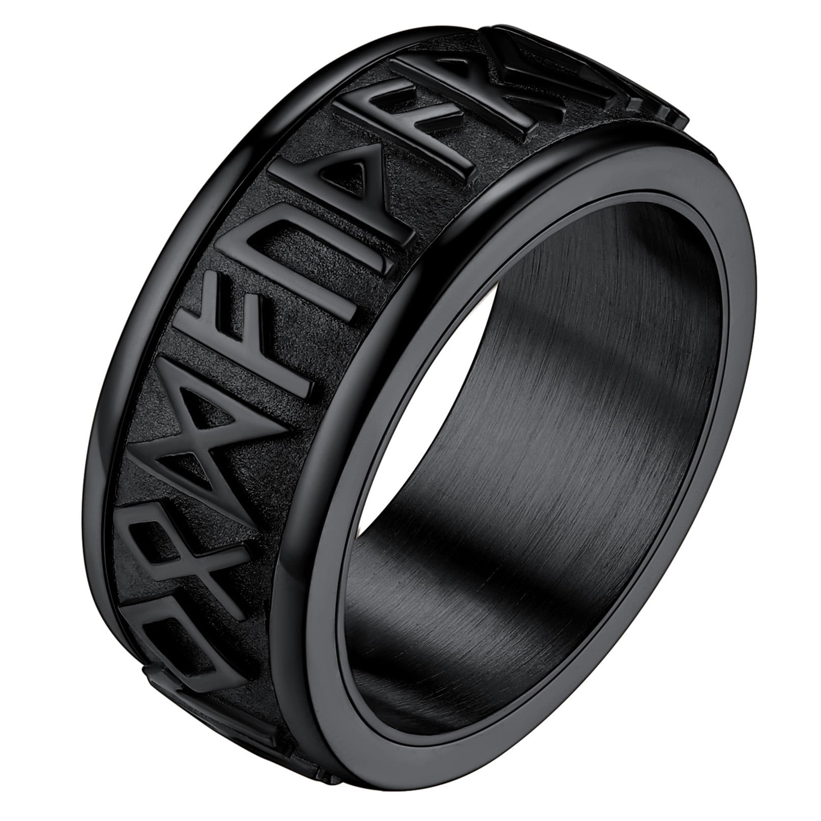FaithHeart Nordic Viking Spinner Runes Ring for Men Black Punk Thumb ...