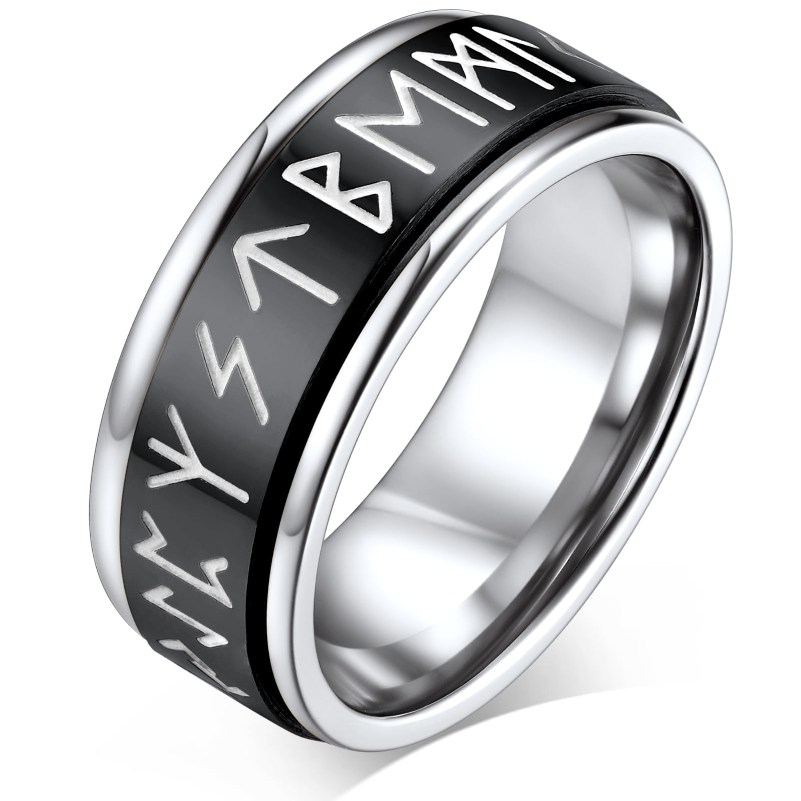 FaithHeart Nordic Viking Spinner Runes Ring for Men Black Punk Thumb ...