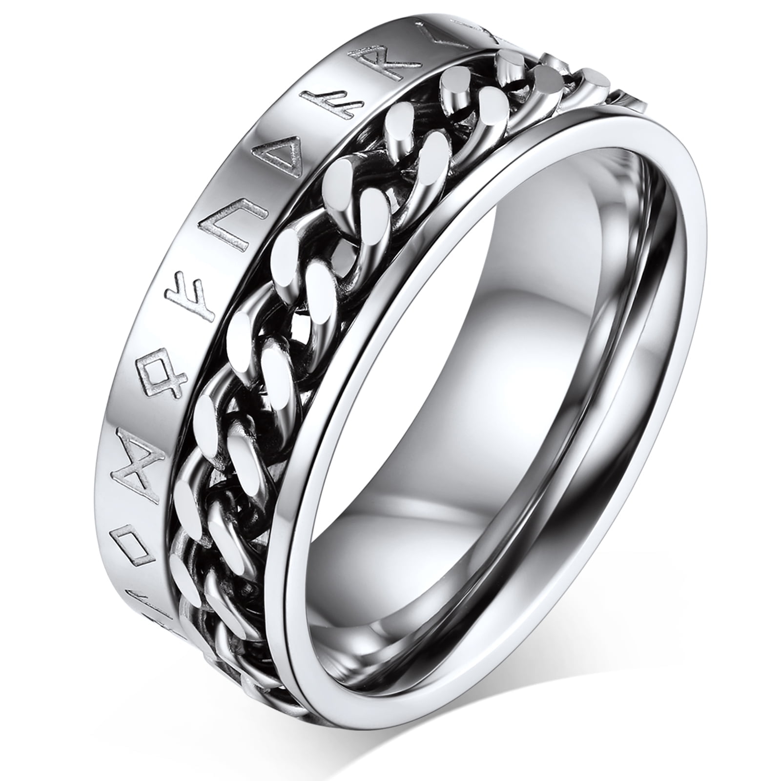 FaithHeart Nordic Viking Spinner Runes Ring for Men Jewelry Gift Silver ...