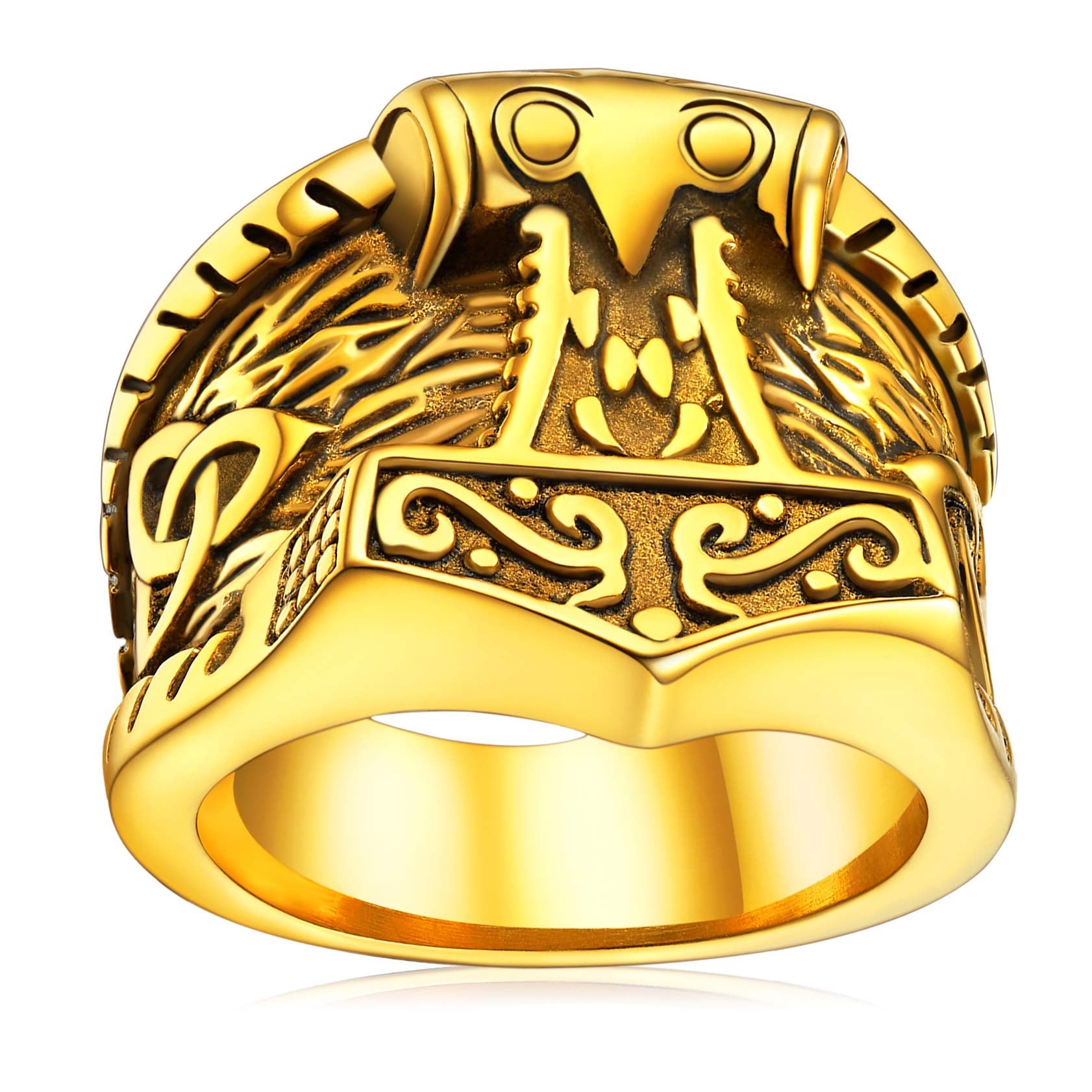 FaithHeart Nordic Viking Thor's Hammer Mjolnir Ring for Men Solid Rune ...