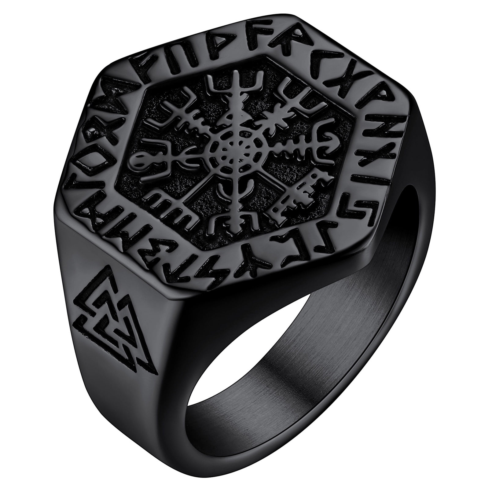 FaithHeart Nordic Viking Vegvisir Pirate Compass Ring for Men Solid ...