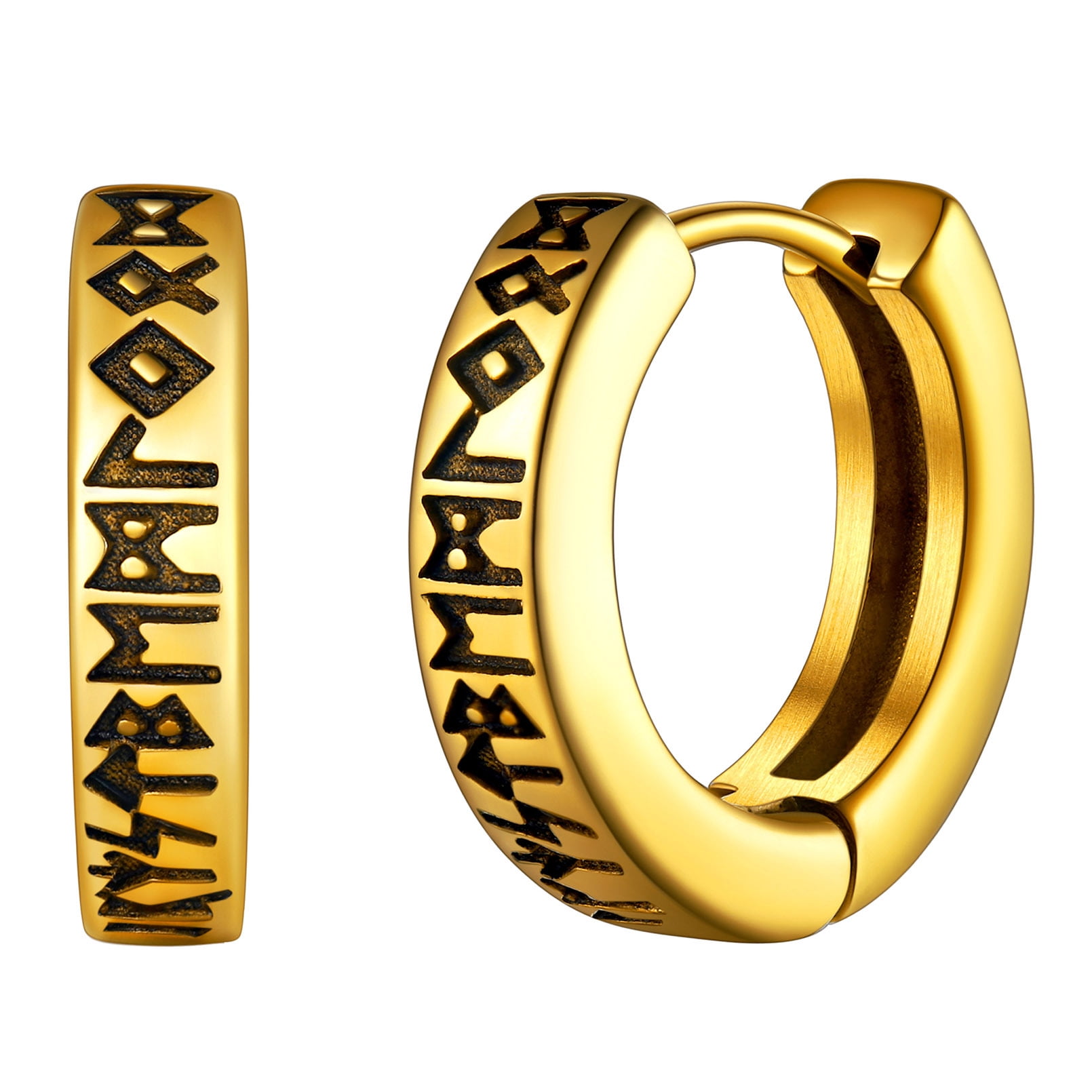 FaithHeart Norse Viking Rune Earrings for Men Punk Ear Huggie Hoops ...