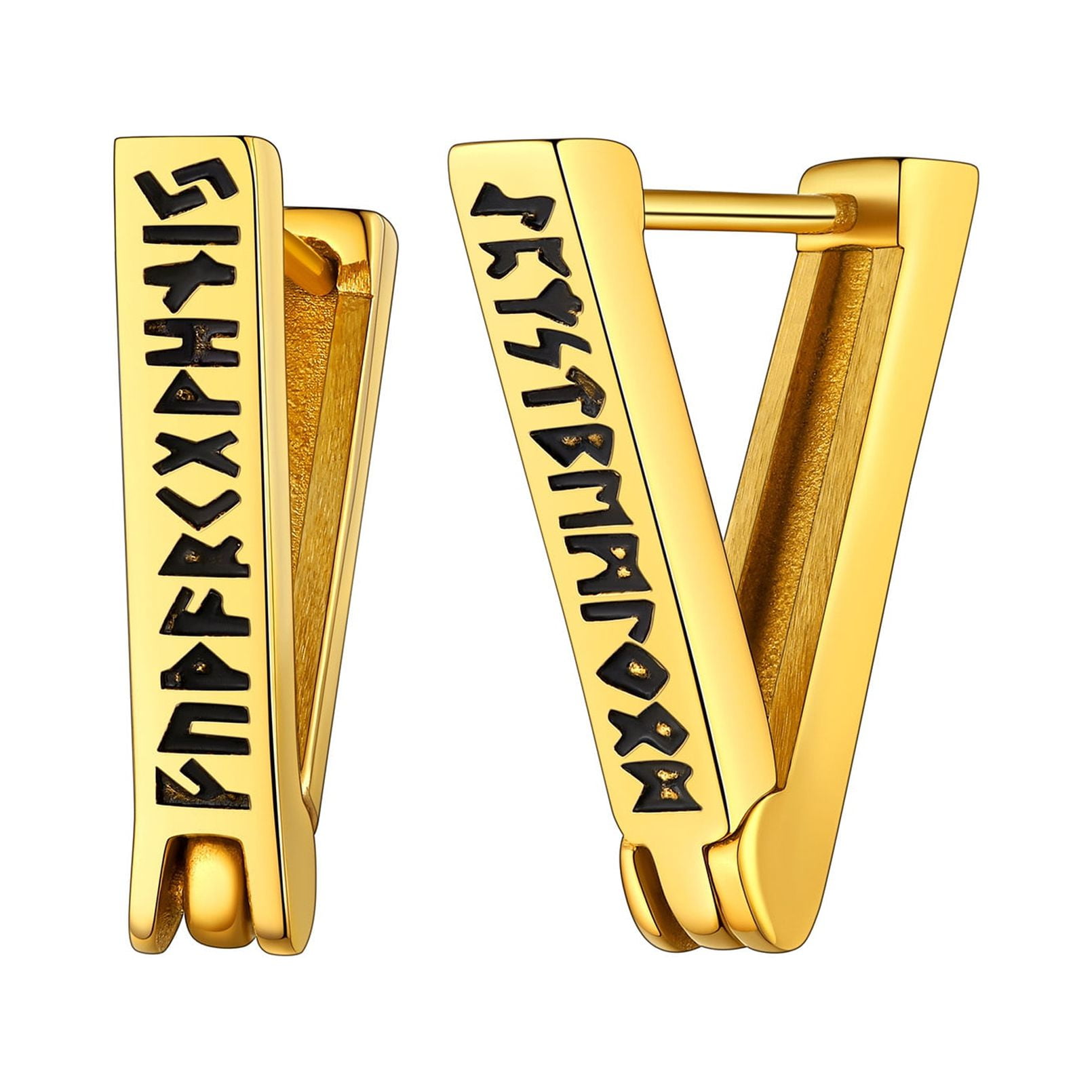 FaithHeart Norse Viking Rune Earrings Punk Triangle Ear Hoops for Men ...