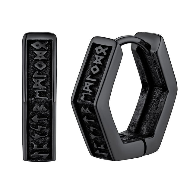 FaithHeart Viking Rune Hoop Earrings for Men Stainless Steel Retro ...