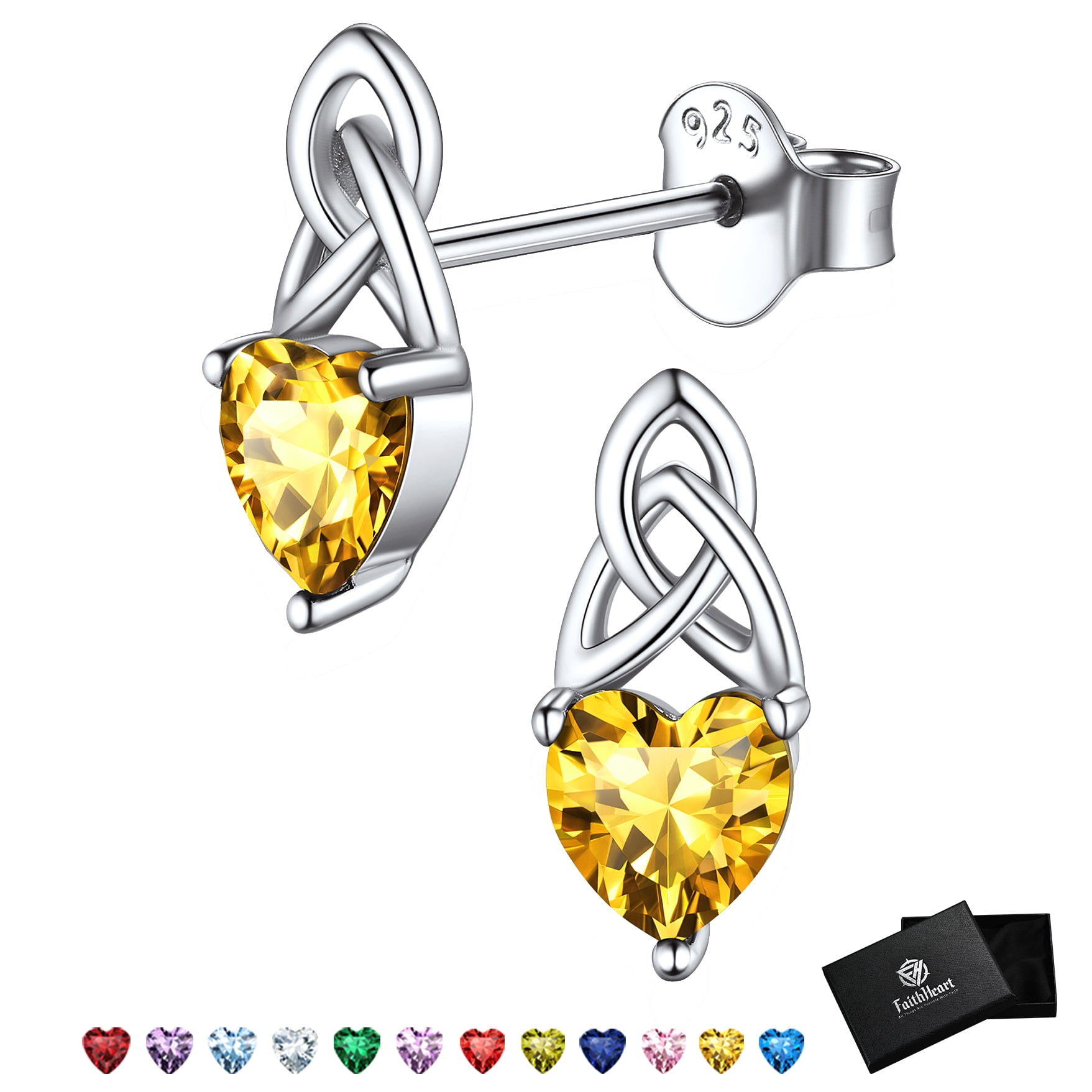 FaithHeart November Birthstone Heart Stud Earrings for Women 925 ...
