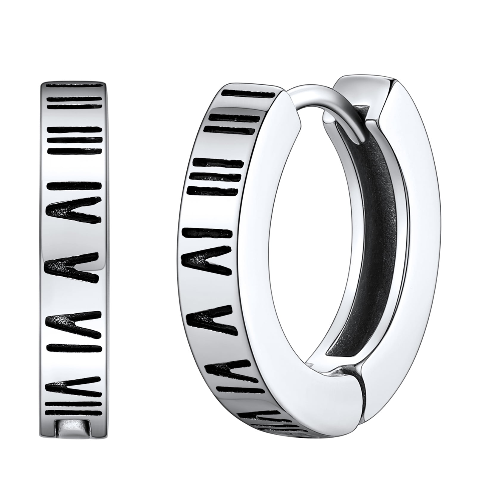 FaithHeart Roman Numerals Huggie Hoop Earrings for Men Women Stainless ...