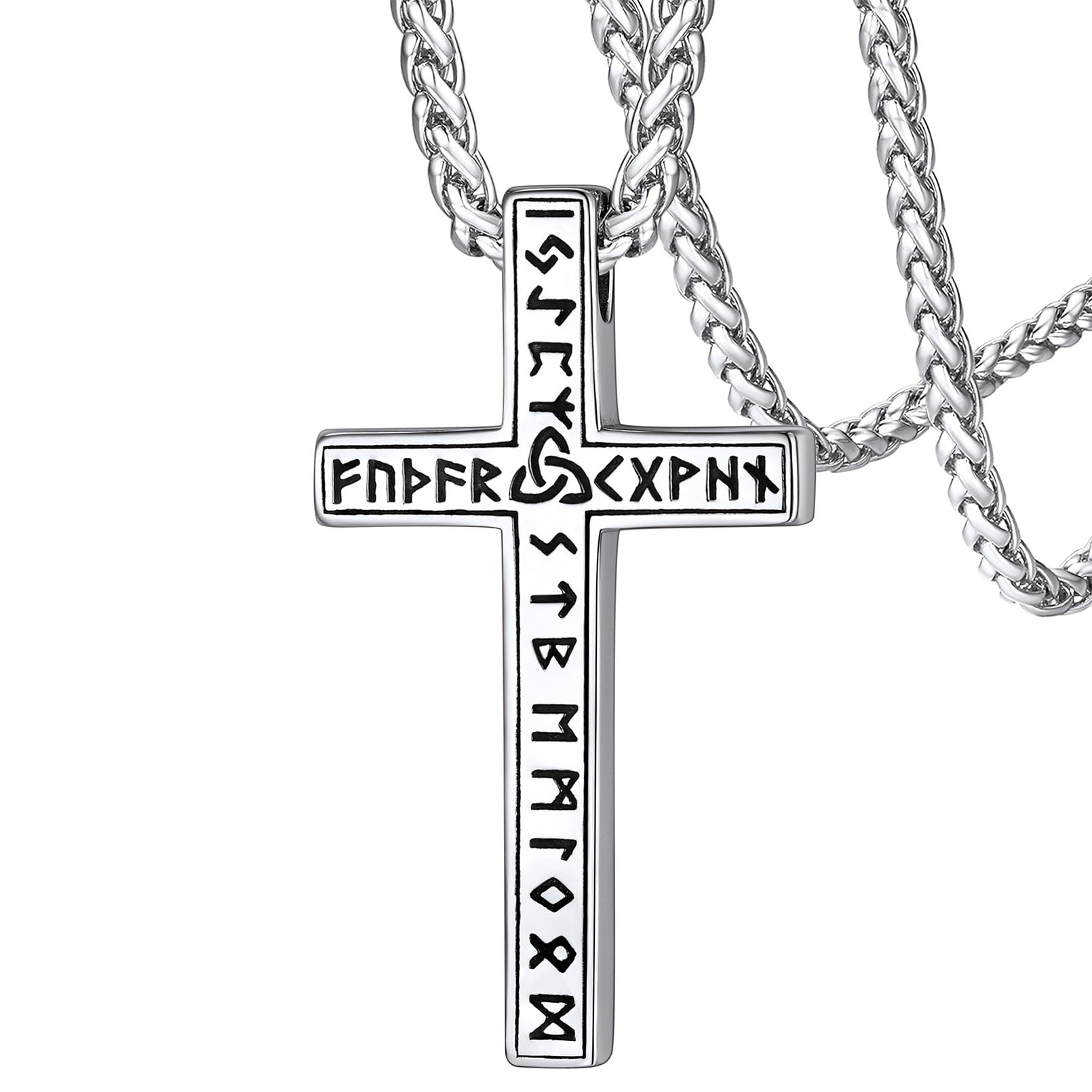 FaithHeart Rune Cross Pendant Necklace for Men Stainless Steel Norse ...