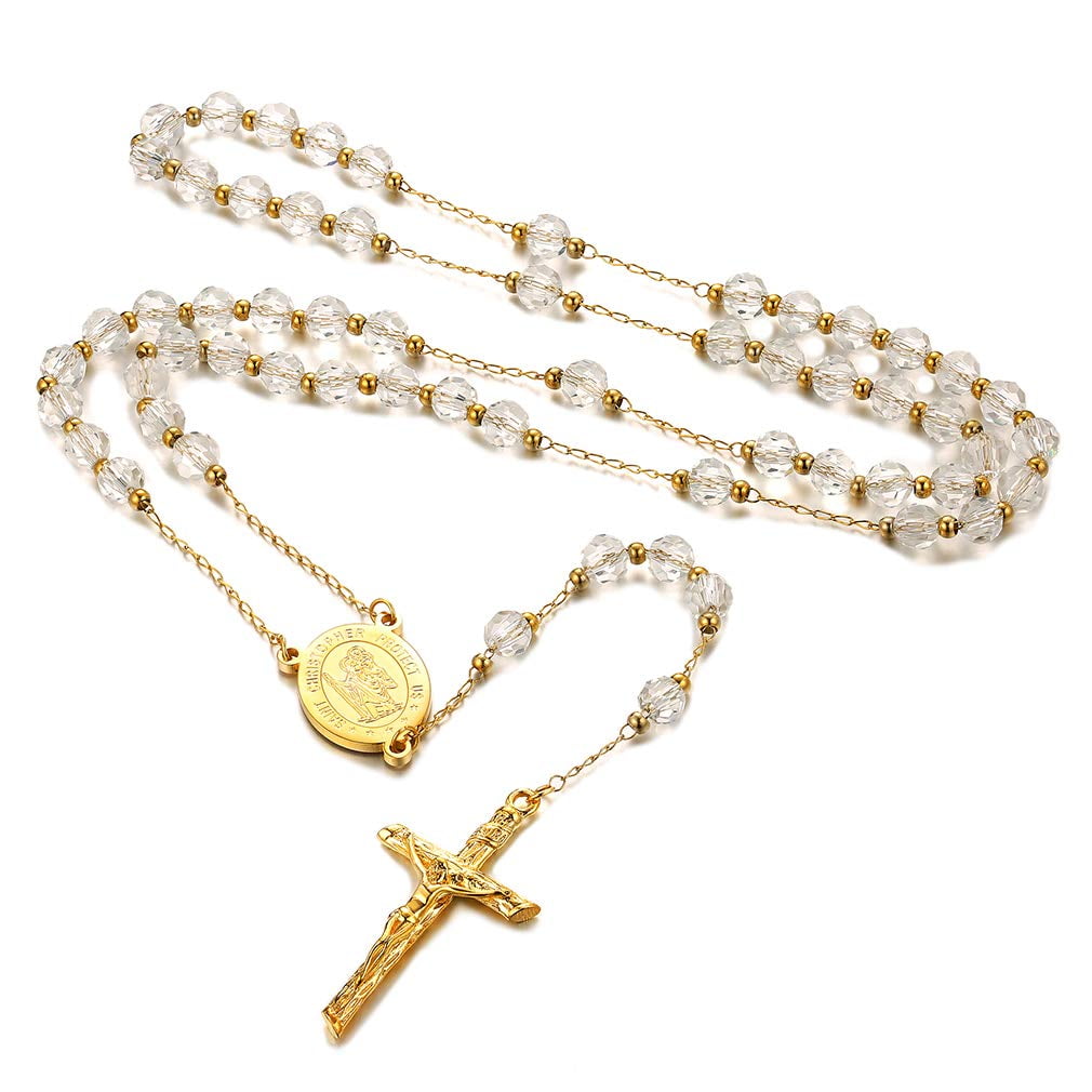 FaithHeart Saint Christopher Rosary Necklace for Women Stainless Steel ...