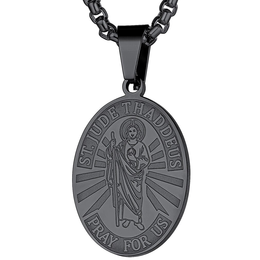 FaithHeart Saint Jude Thaddaeus Pendant Necklace for Men Women Black ...