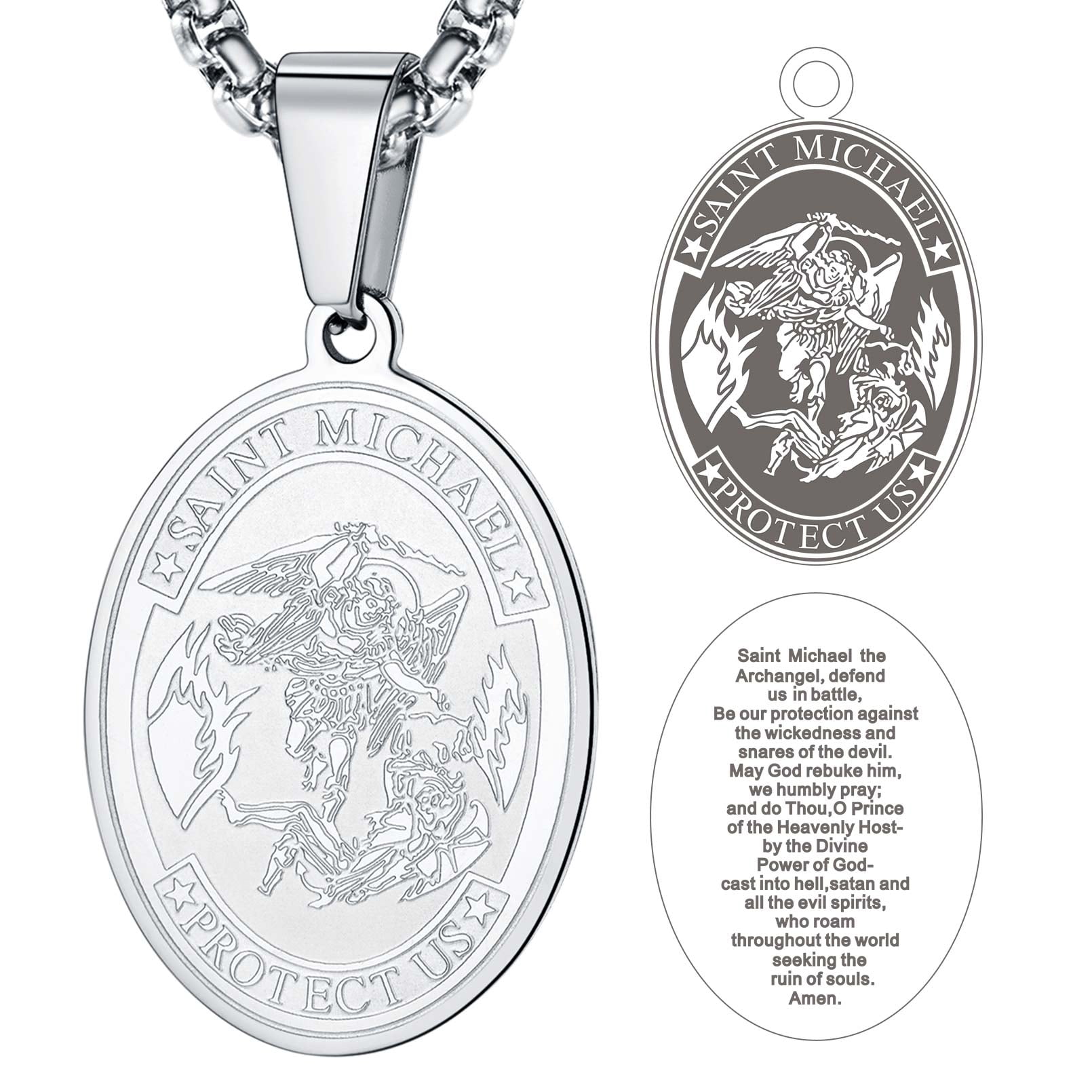 FaithHeart Saint Michael Necklace for Men Women Stainless Steel Silver ...