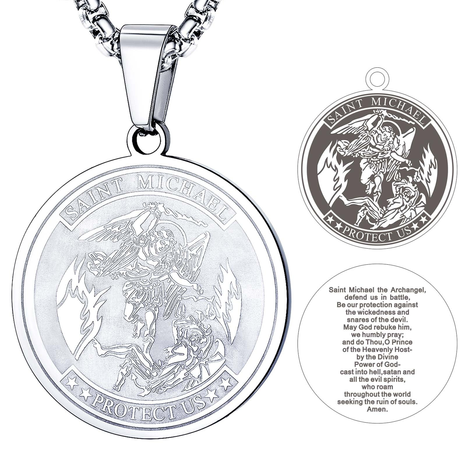 FaithHeart Saint Michael Necklace for Men Women Stainless Steel Silver ...