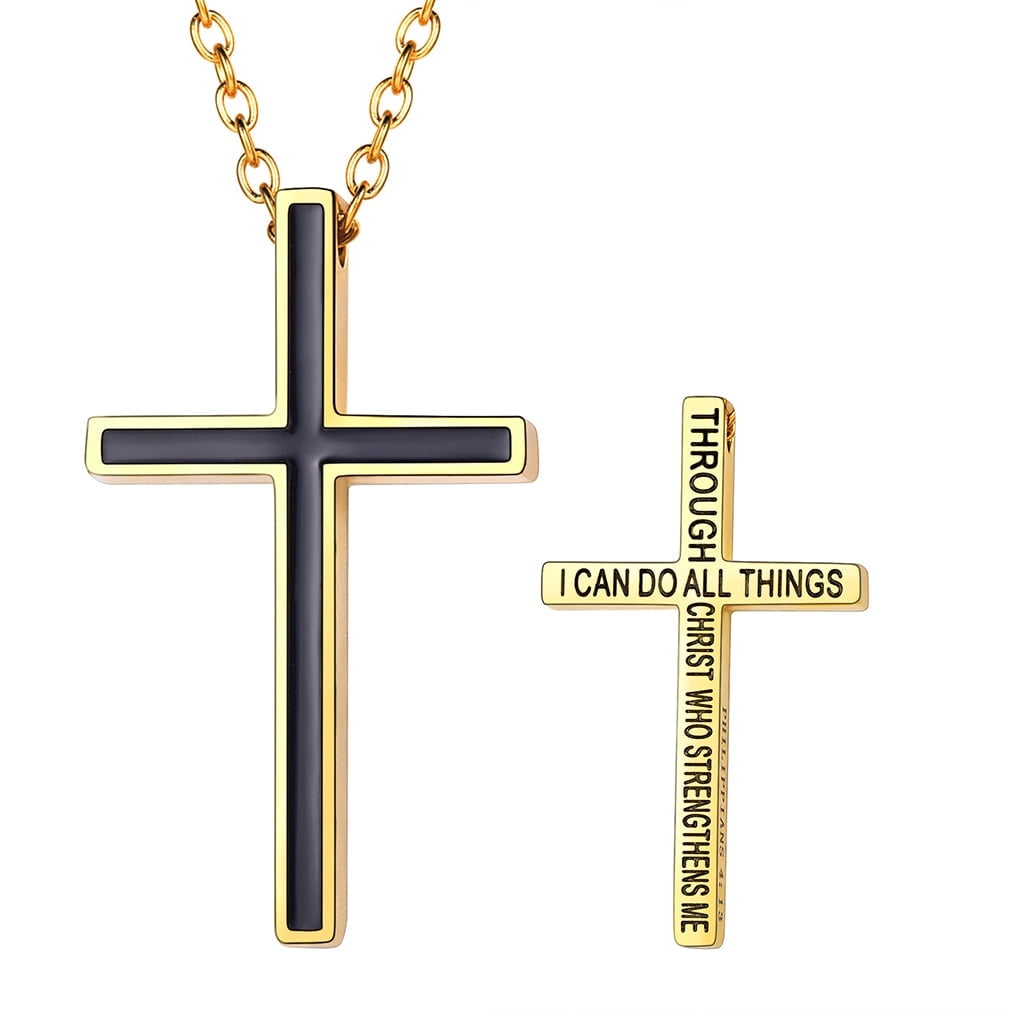 FaithHeart Simple Bible Cross Necklaces Mens Gold Plated Stainless ...