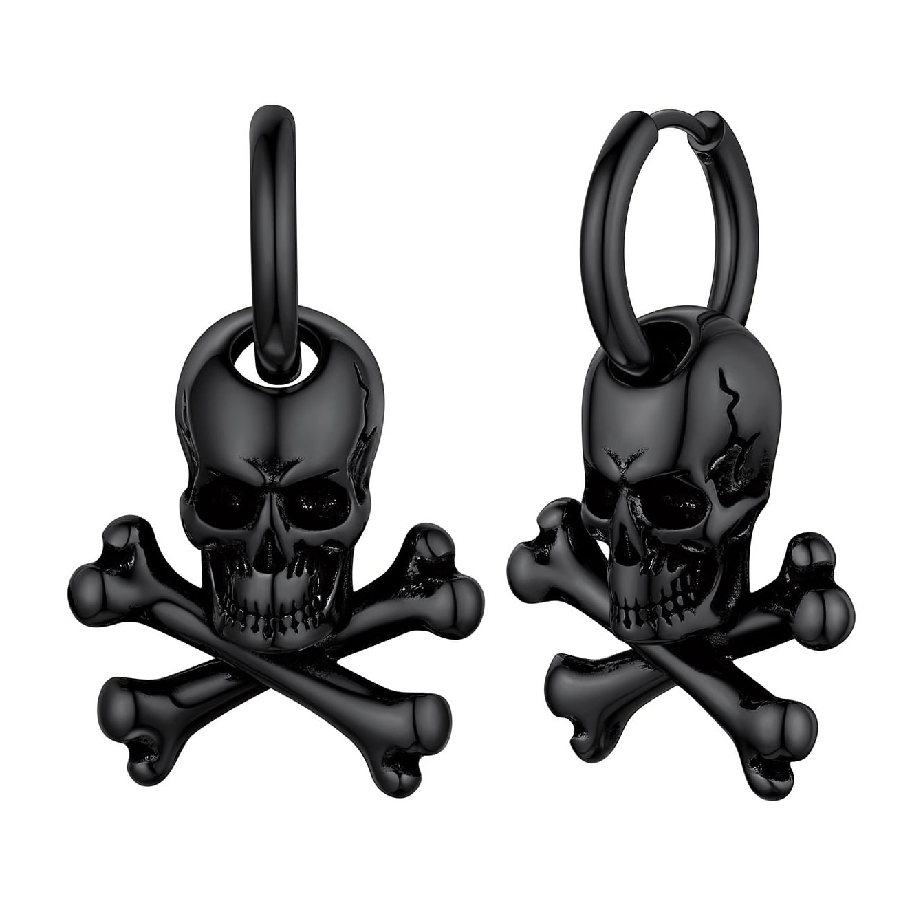 FaithHeart Skull Bone Earrings for Men Stainless Steel Dangle Drop Hoop ...