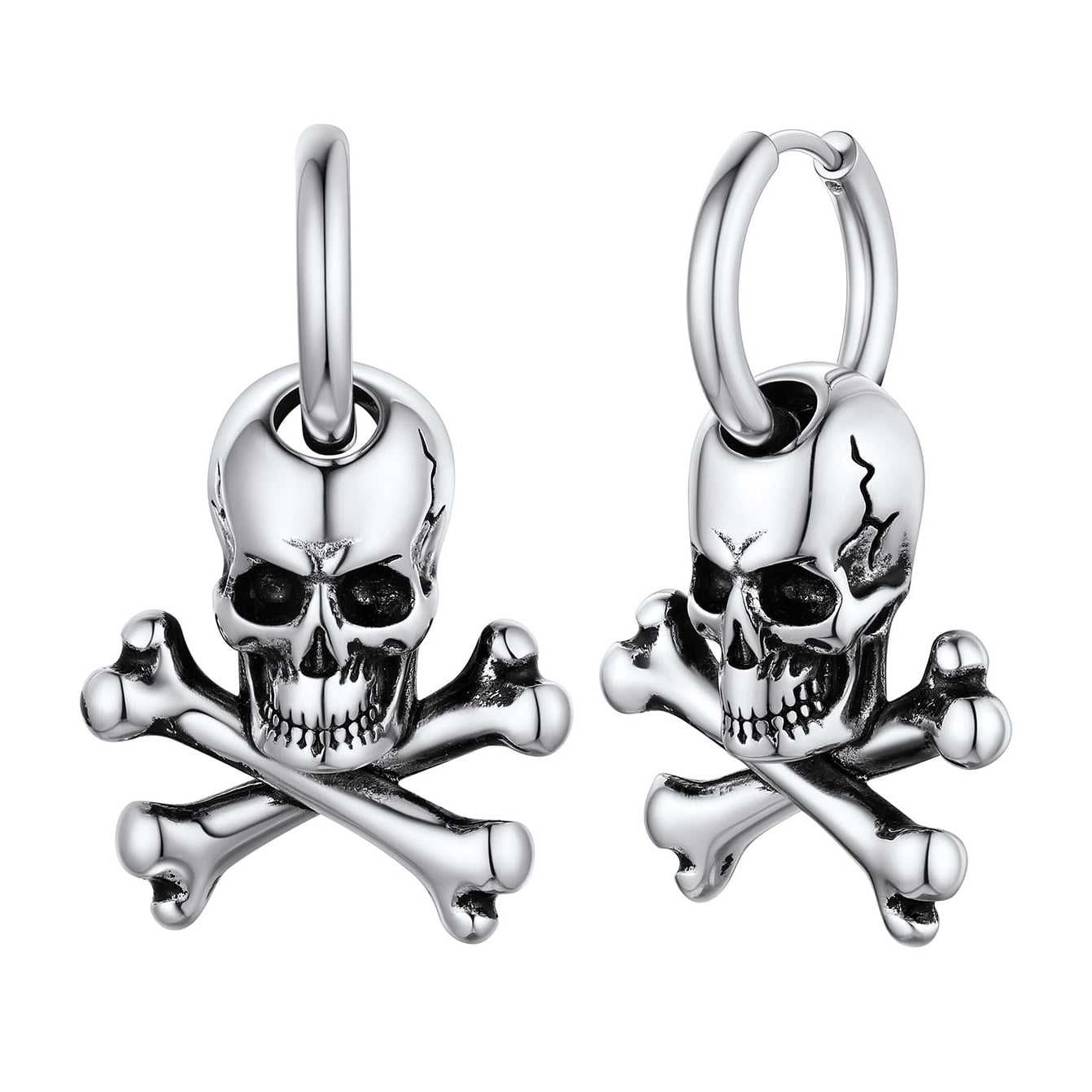 FaithHeart Skull Bone Earrings for Men Stainless Steel Dangle Drop Hoop ...